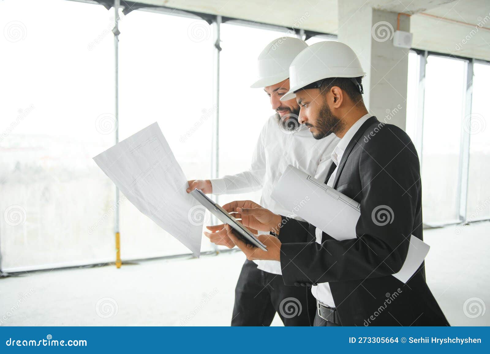 Two Multiracial Business Man Construction Site Engineer Stock Photo ...