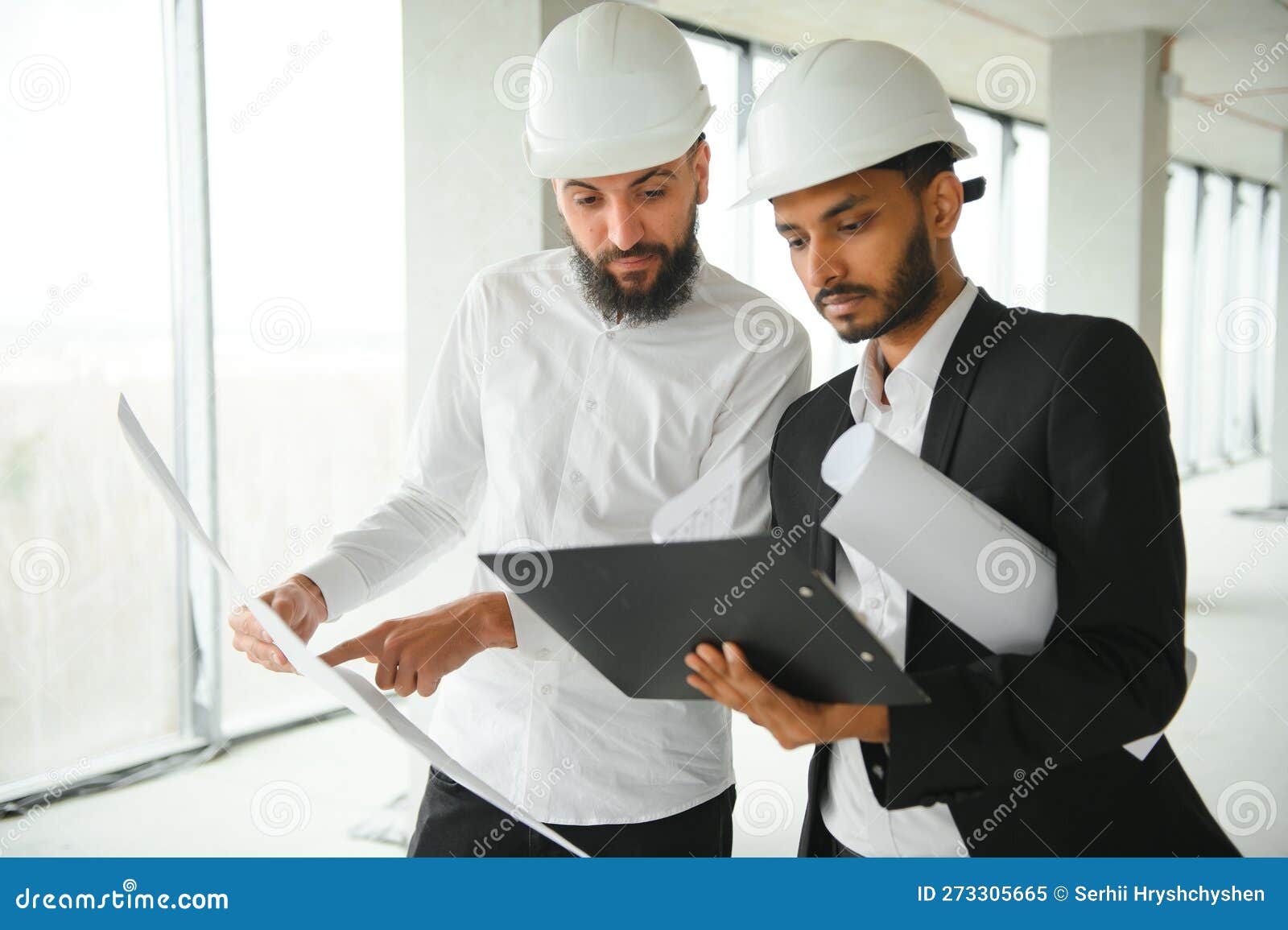 Two Multiracial Business Man Construction Site Engineer Stock Image ...