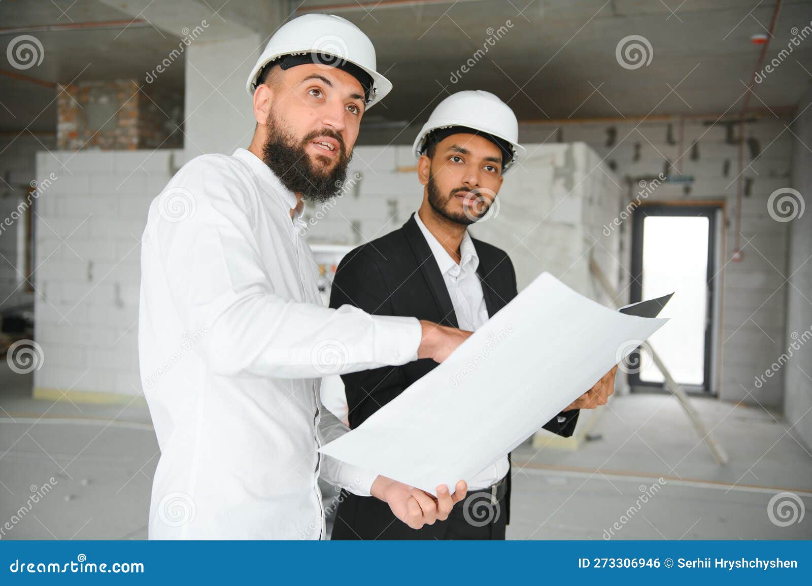Two Multiracial Business Man Construction Site Engineer Stock Photo ...