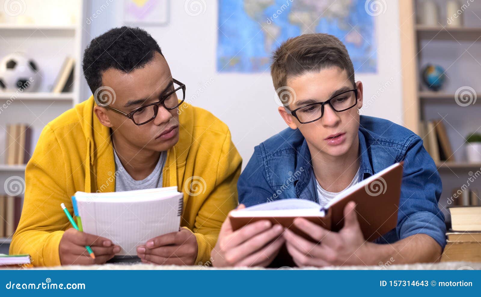 Two Multiracial Students Preparing Collective Assignment, College ...