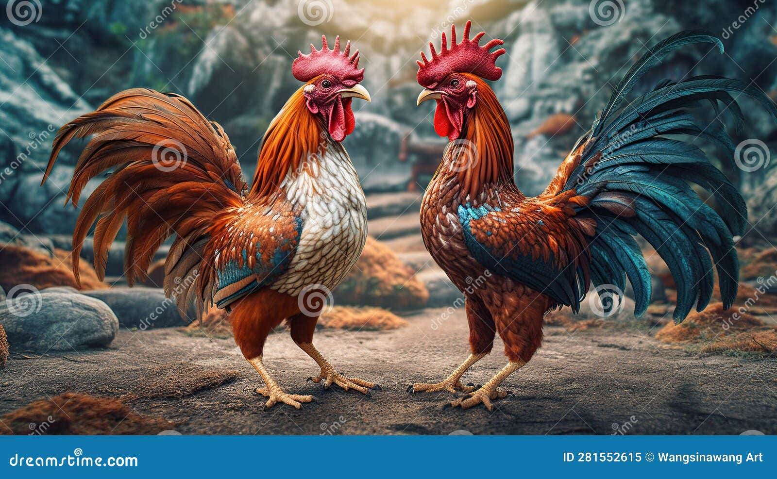 Two Muscular Roosters Fight Generative AI Stock Illustration ...
