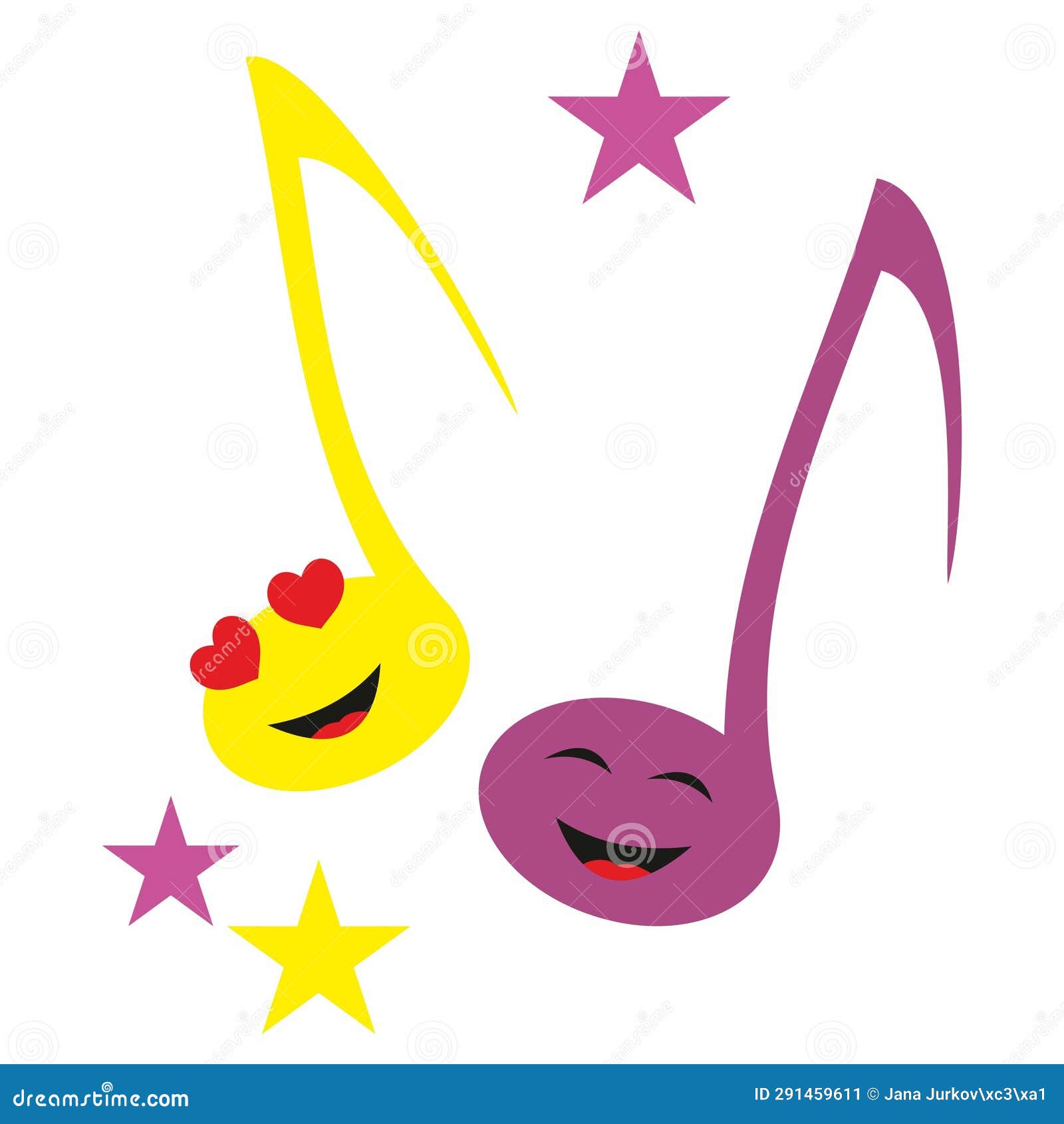 Group Two Musical Notes, Decorative Design with Stars, Vector Icon ...