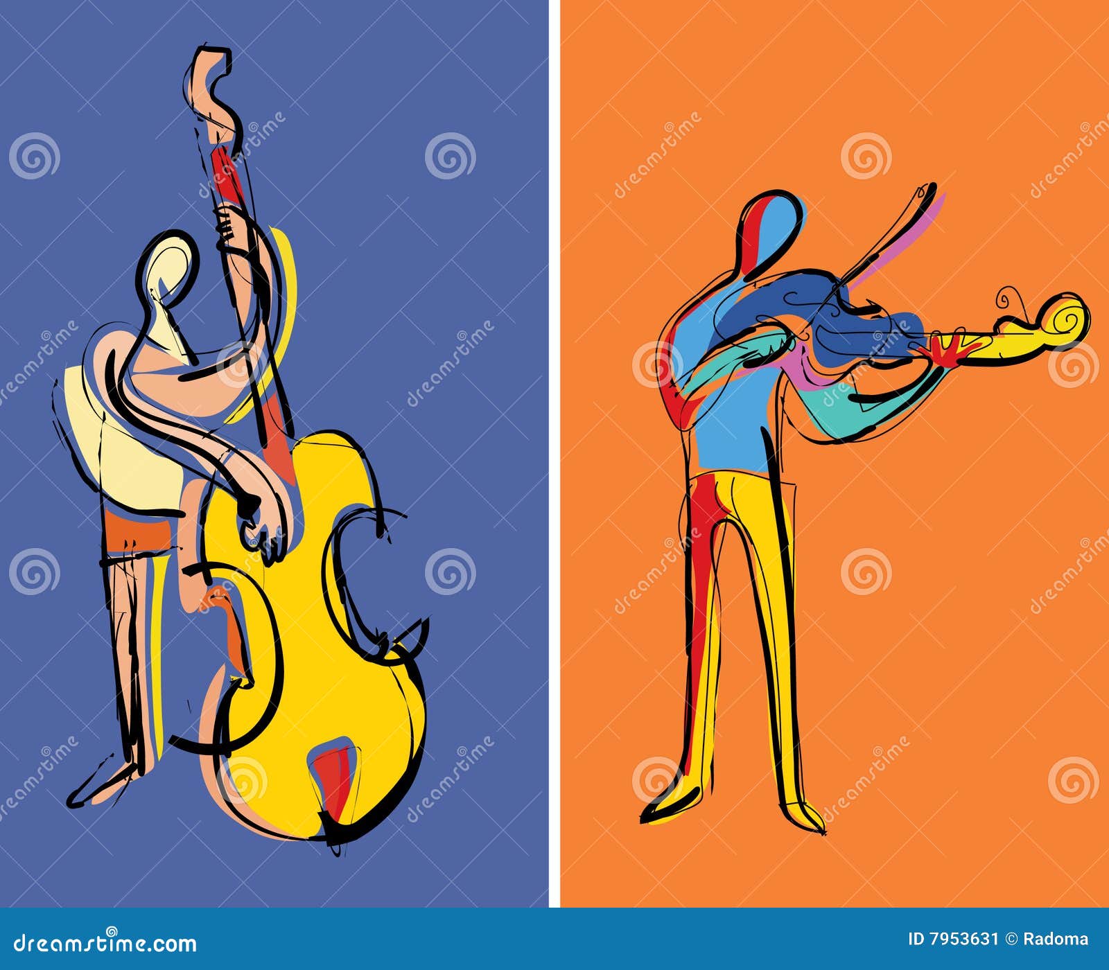 Two musicians playing stock vector. Illustration of unique - 7953631