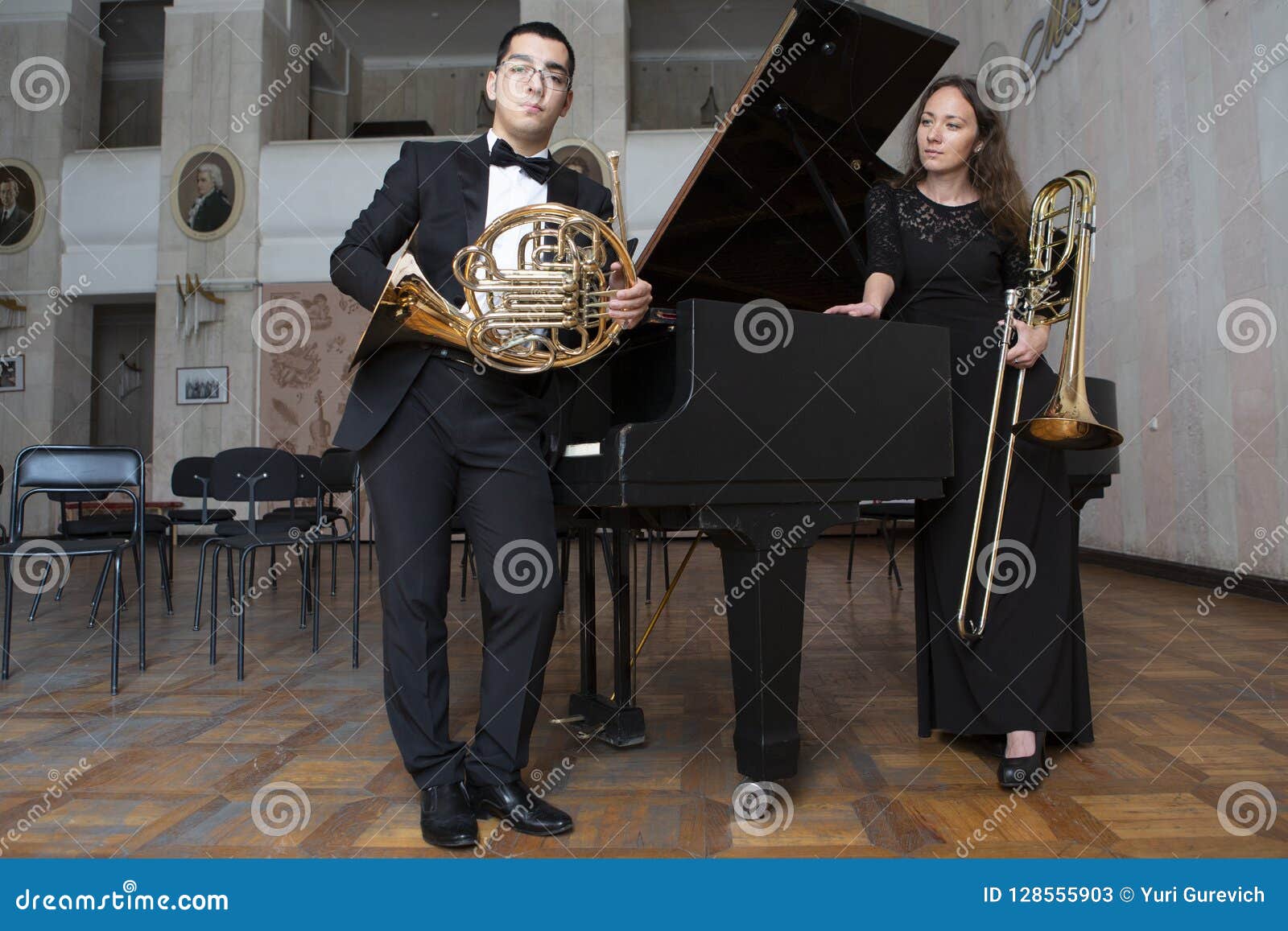 Two Musicians Playing on Wind Instruments Stock Image - Image of blower ...