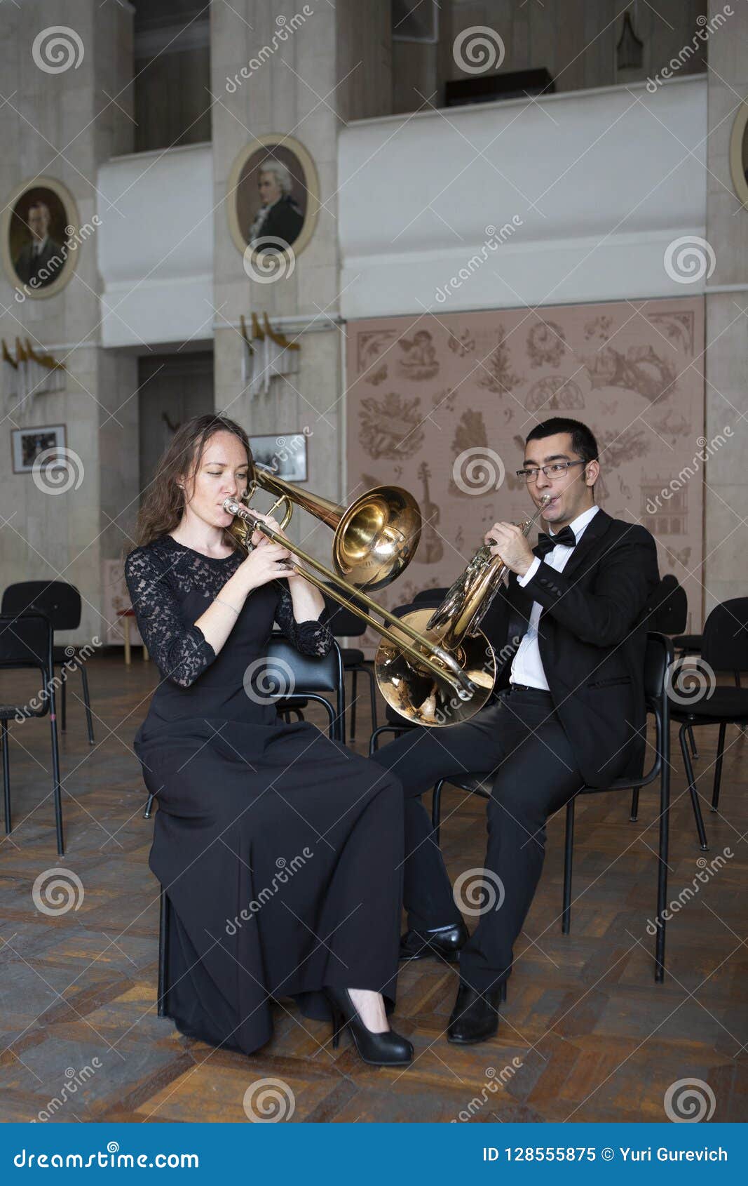 Two Musicians Playing on Wind Instruments Stock Image - Image of duet ...