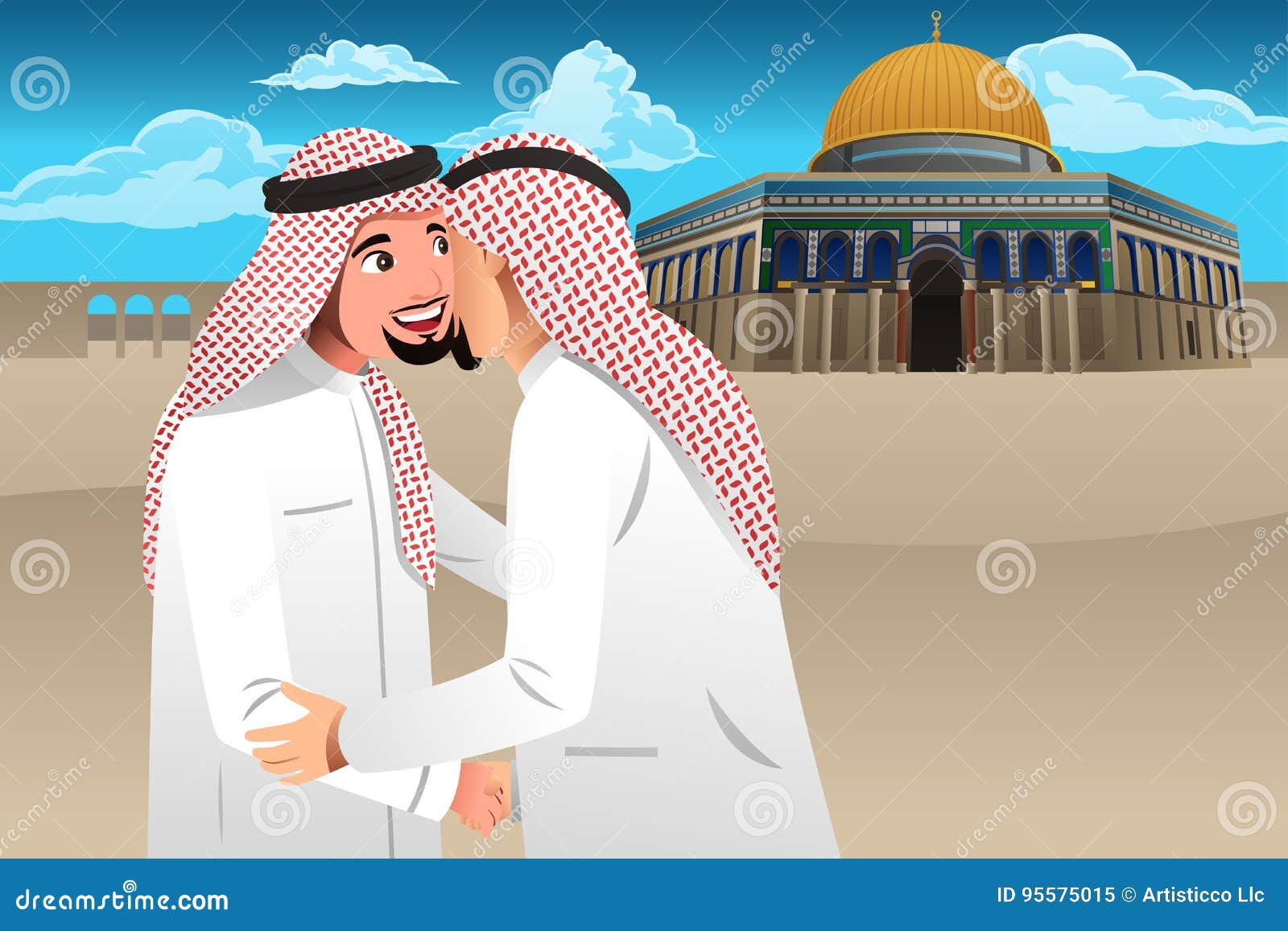Two Muslim Men Embracing Each Other Stock Vector - Illustration of ...