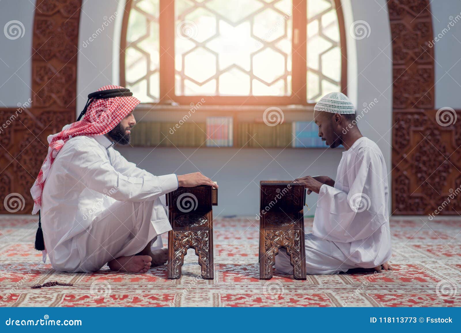 Two Muslim Men Reading Koran in the Mosque Stock Image - Image of ...