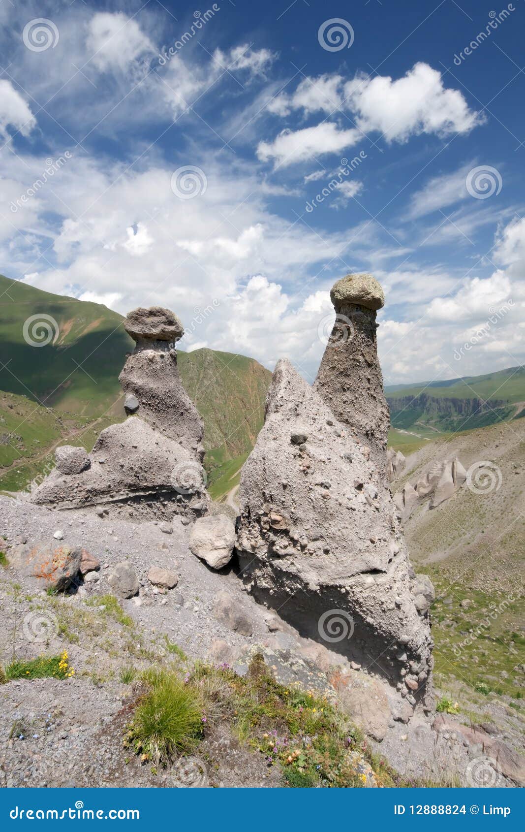Two Natural Weathered Rocks, Blue Sky with Clouds Stock Photo - Image ...