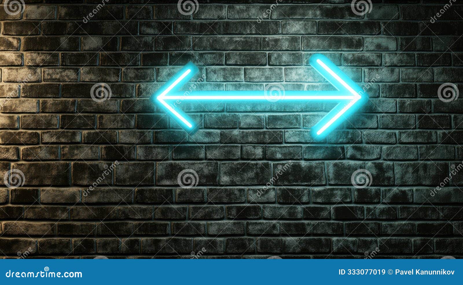 Two Neon Arrows Point in Opposite Directions on a Brick Wall Stock ...