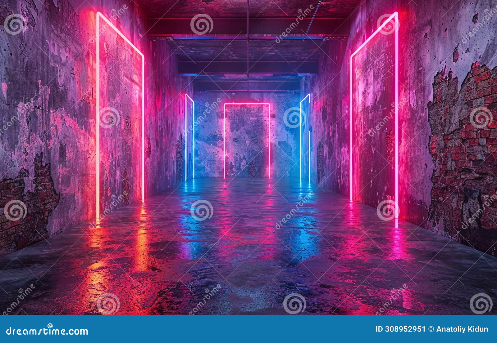 Two Neon Lights on Two Walls, in the Style of Heavy Impasto Texture ...