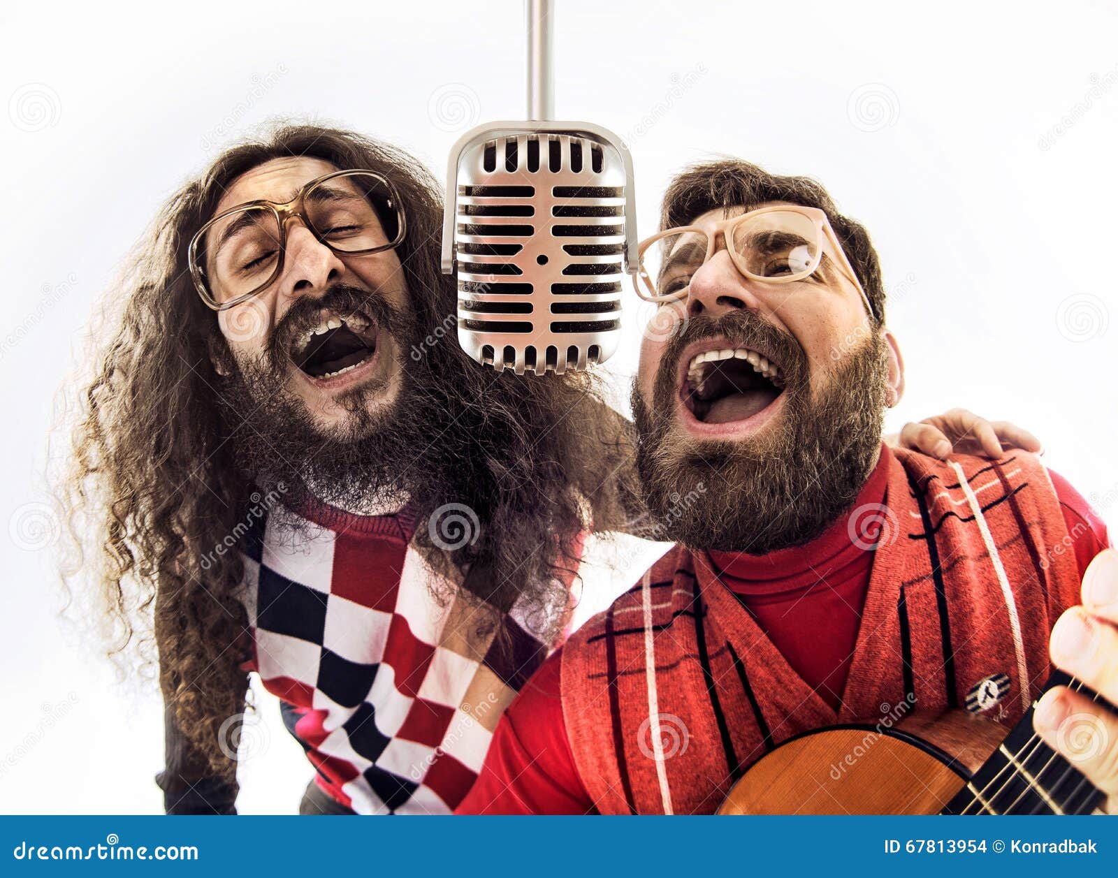 Two Nerdy Guys Singing Together Stock Photo - Image of karaoke, retro ...