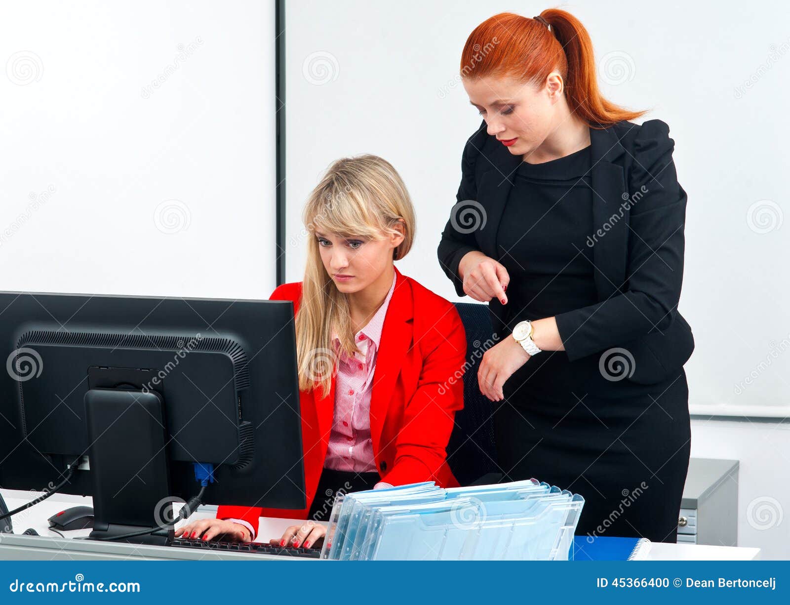 Two Nervous Colleague Workers in Office with Computer Stock Photo ...