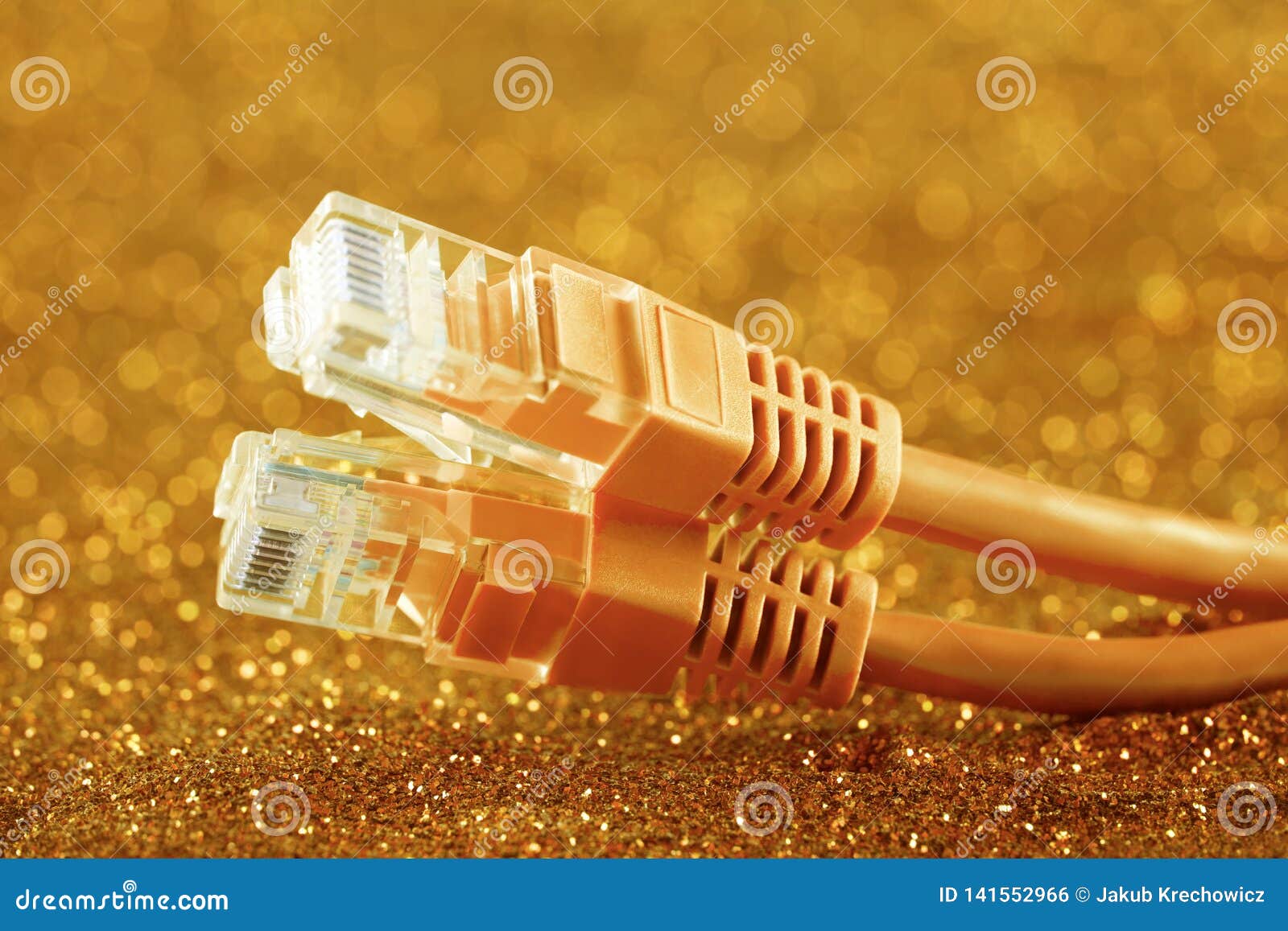Two Network Cables Over Orange Sparkles Background Stock Photo - Image ...