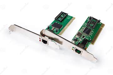 Two Network Interface Controller Cards for PC on White Background Stock ...