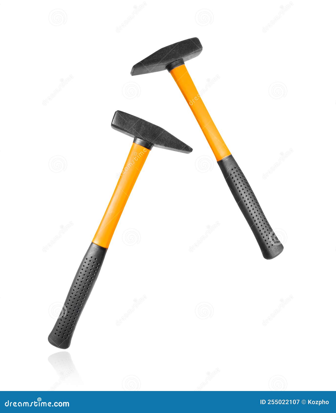 Two New Hammers with Plastic Handles Close Up Isolated on White ...