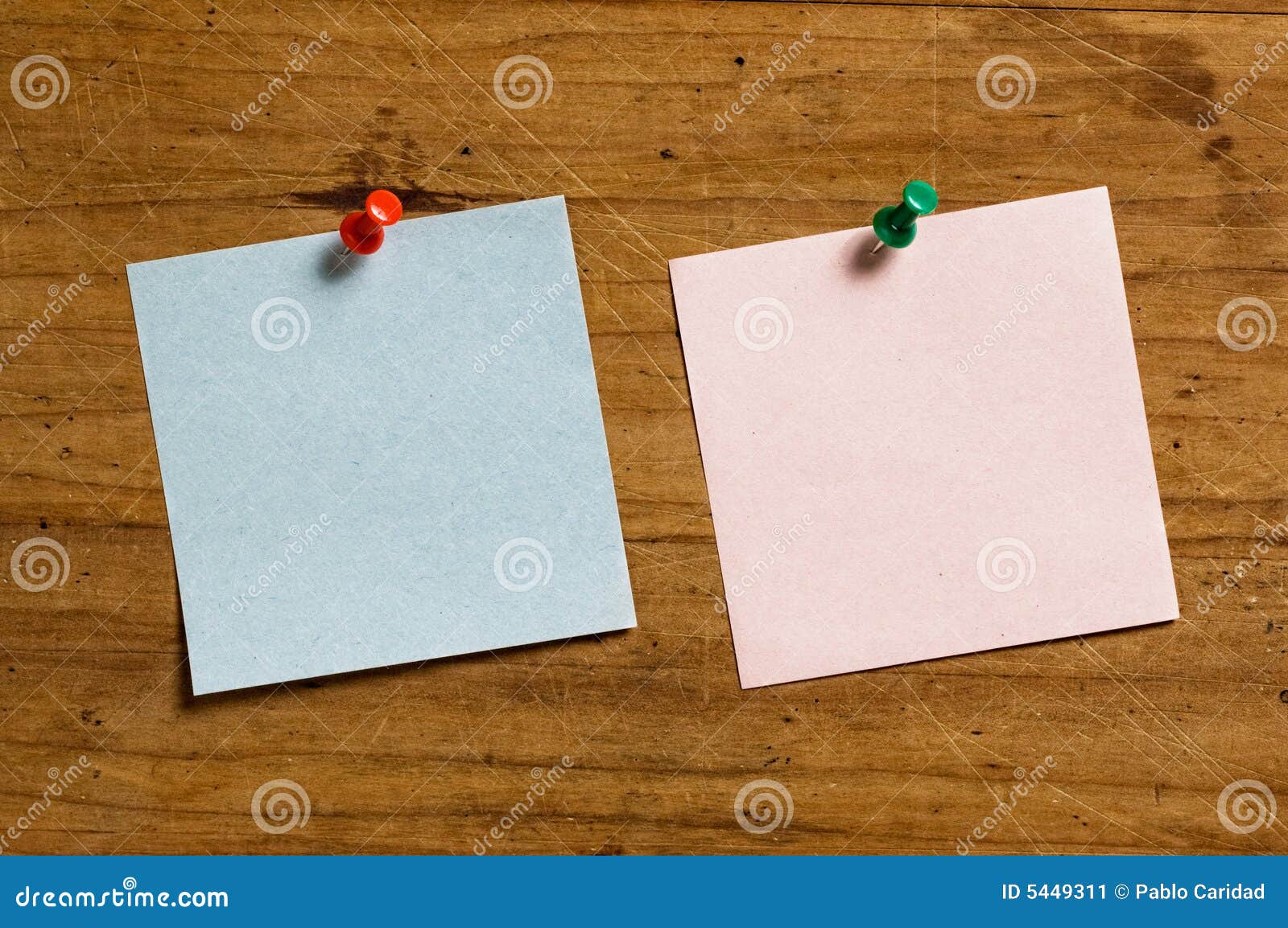 Two notes with pin. stock image. Image of colored, wood - 5449311