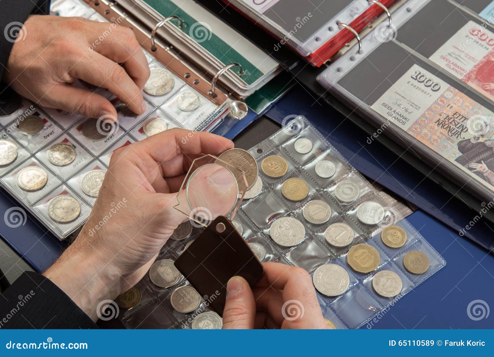 Two Numismatists Examines Collection of Coin Stock Image - Image of ...
