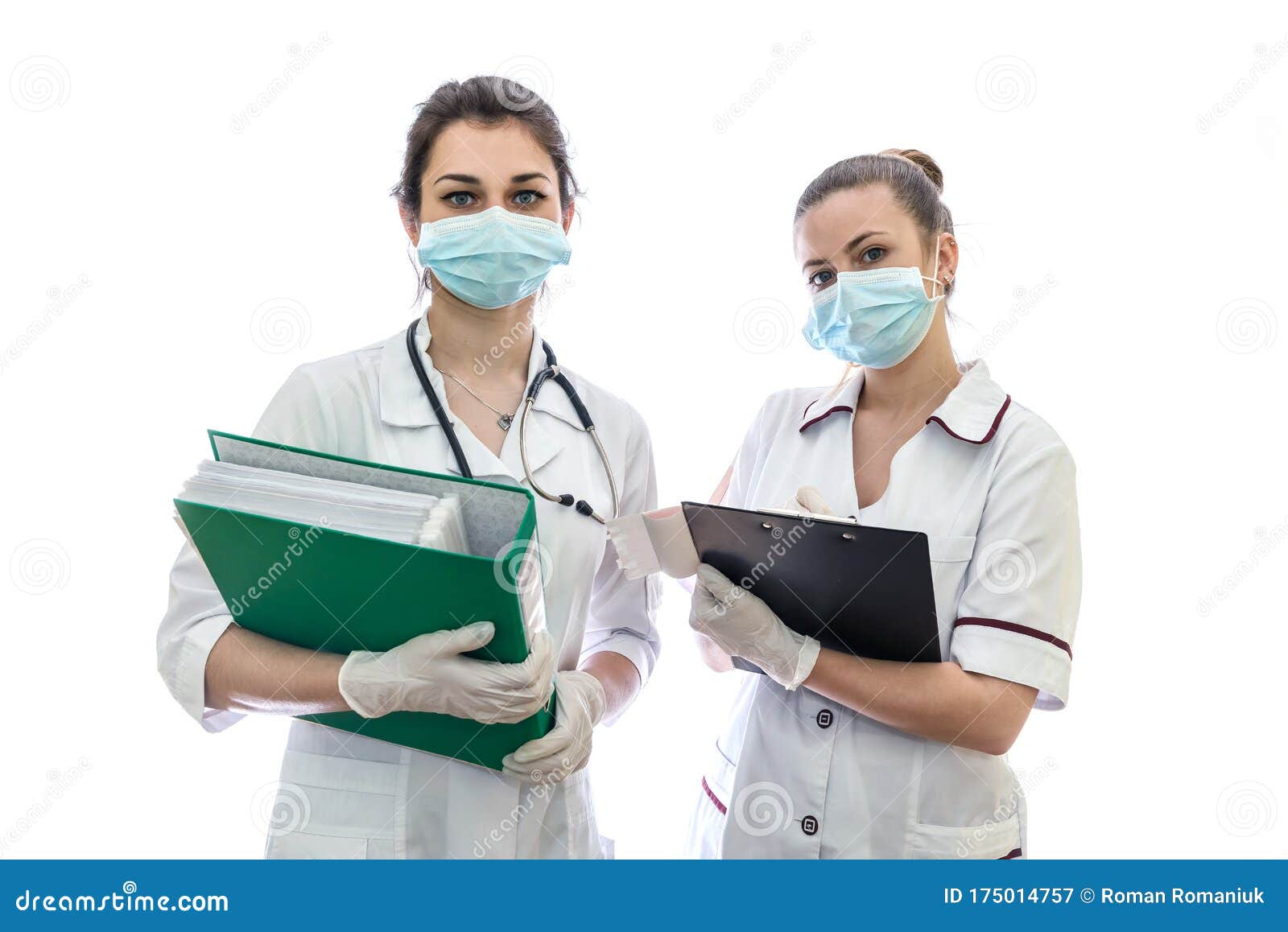 Two Nurses Holding Documents Isolated on White Stock Image - Image of ...