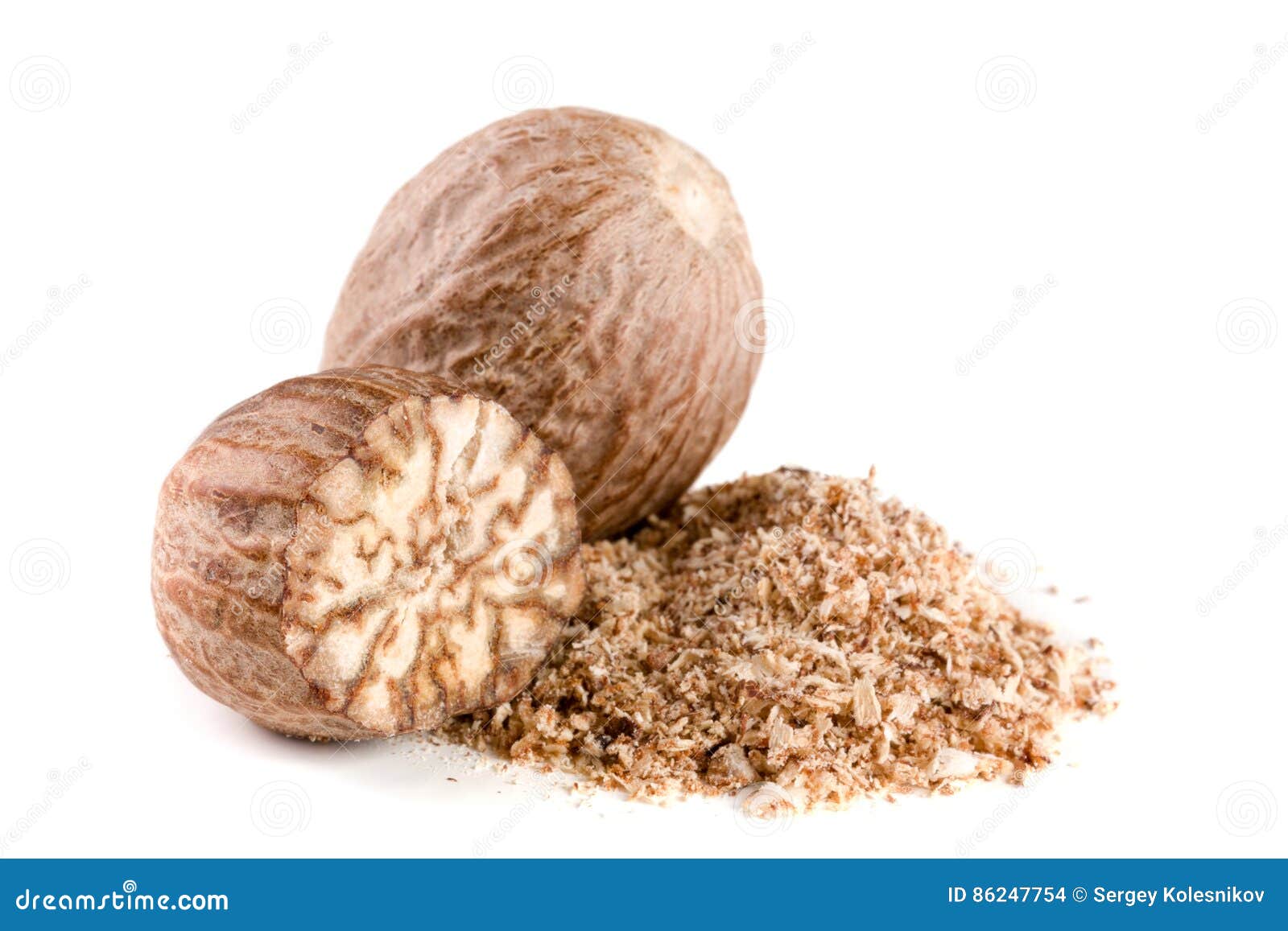 Two Nutmeg And Powder Isolated On White Background Royalty-Free Stock ...
