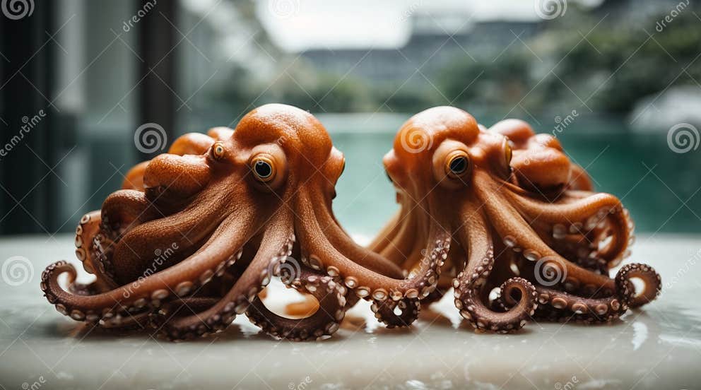 Two Octopus in Different Angles on a White. Character Stock ...