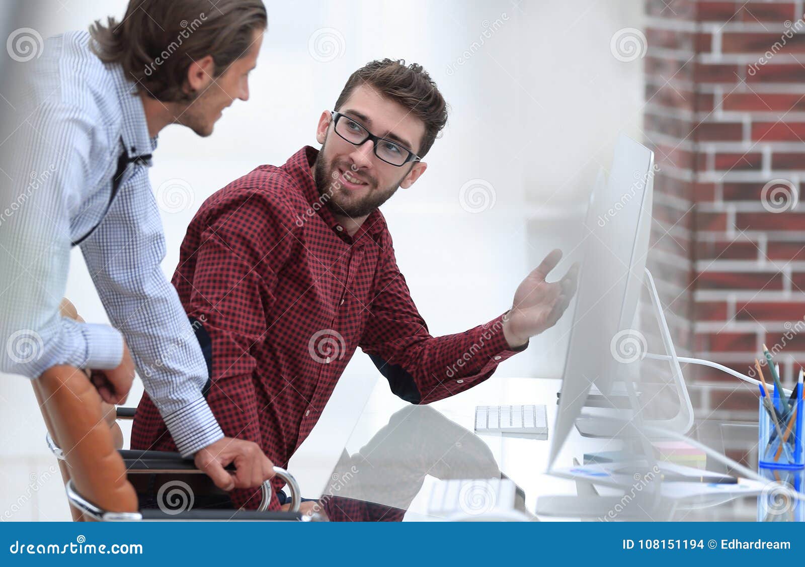 Two Office Employee Talking in the Office. Stock Photo - Image of ...