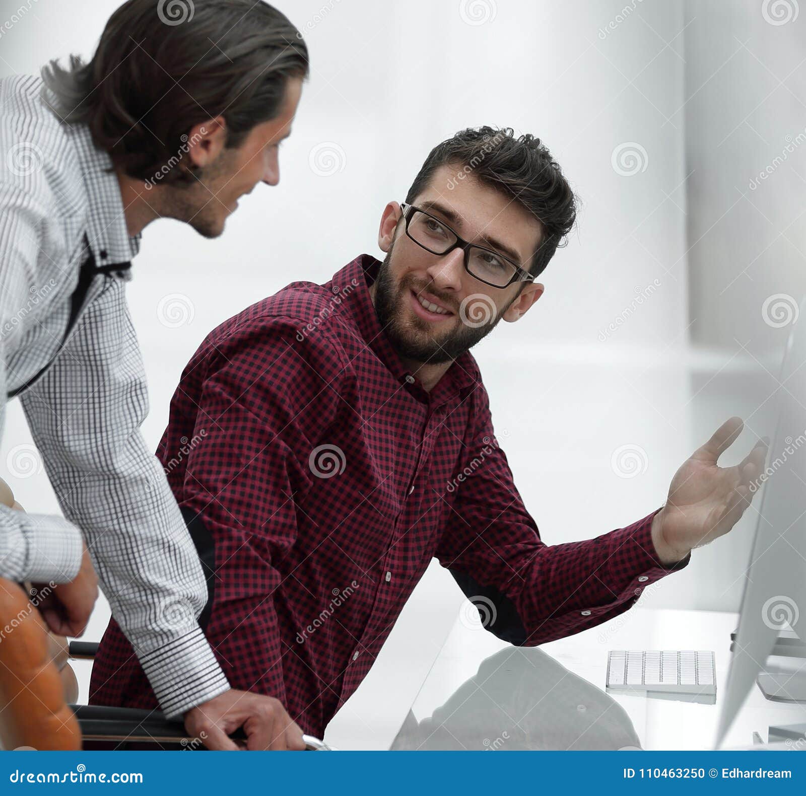 Two Office Employee Talking in the Office. Stock Photo - Image of ...