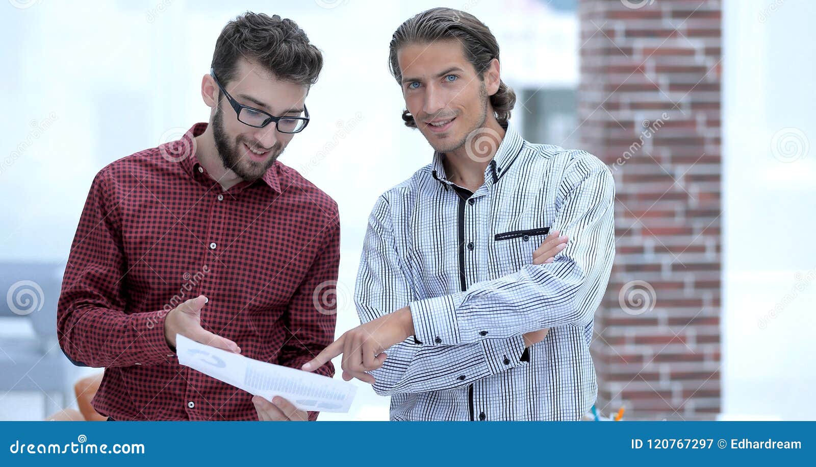 Two Office Employee Talking in the Office. Stock Image - Image of ...