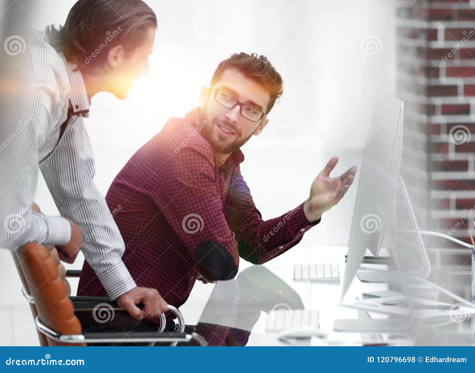 Two Office Employee Talking in the Office. Stock Photo - Image of ...