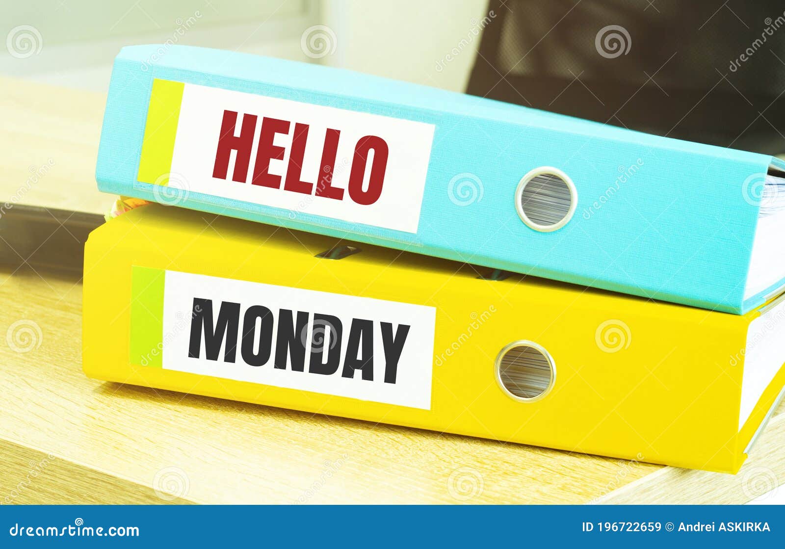 Two Office Folders with Text HELLO MONDAY Stock Image - Image of ...