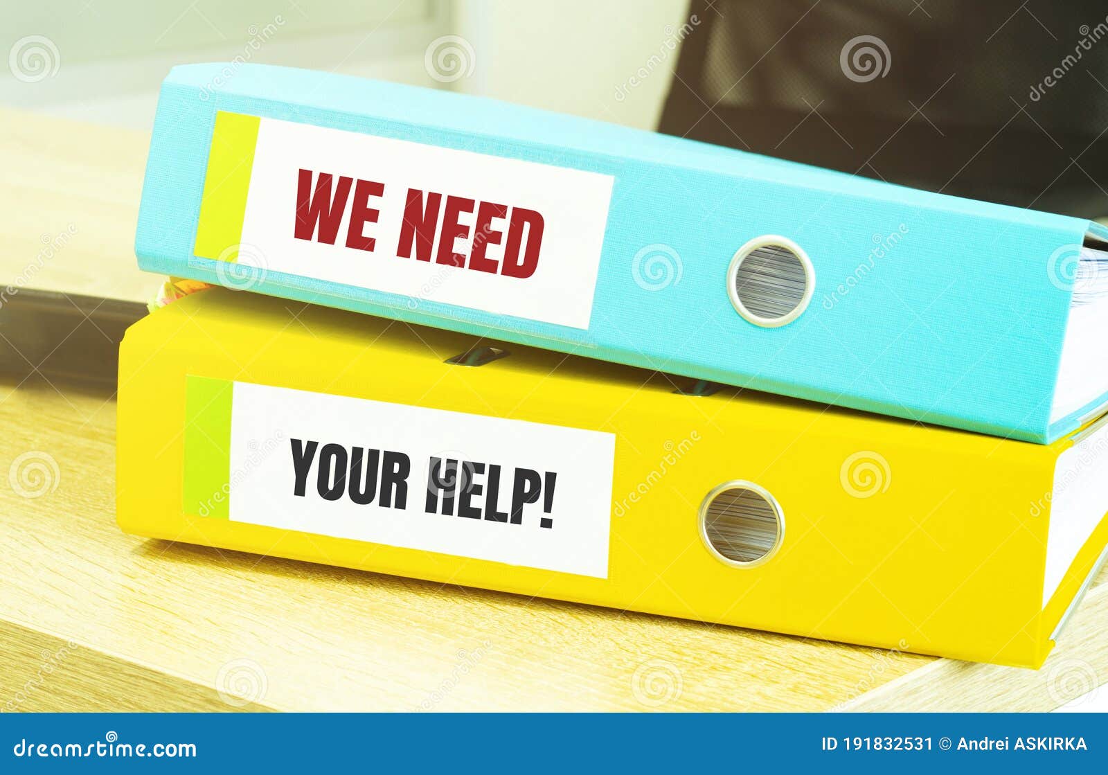 Two Office Folders with Text we NEED YOUR HELP Stock Image - Image of ...