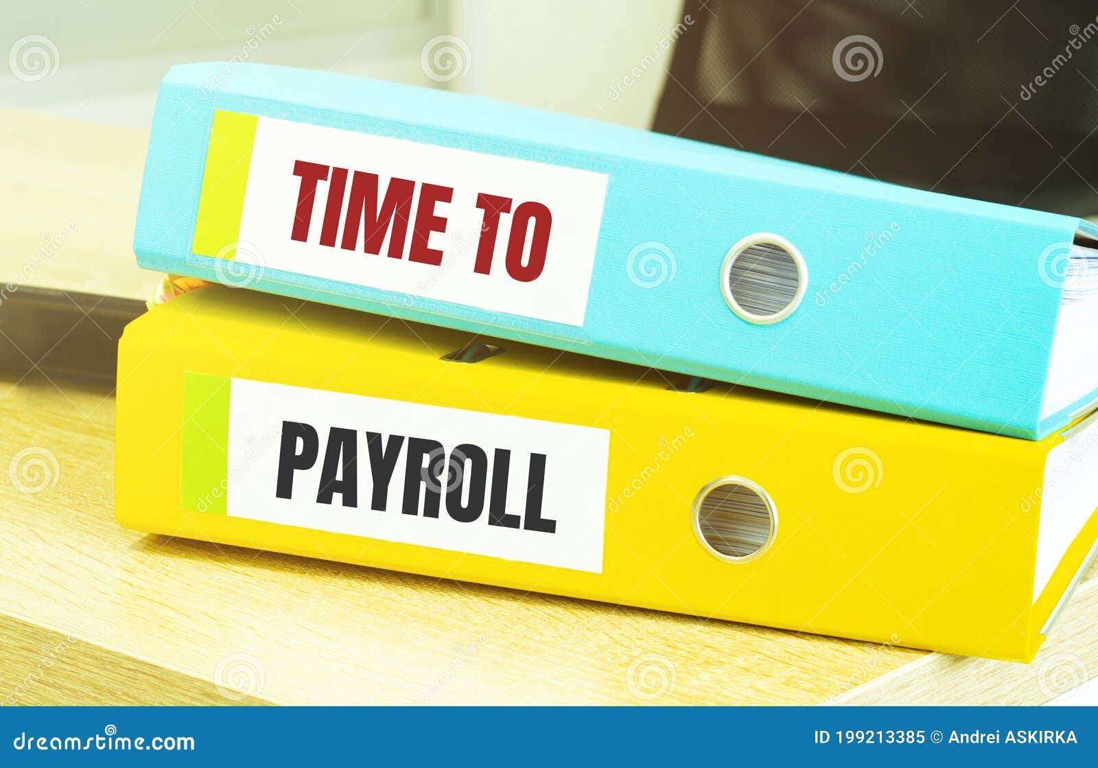 Two Office Folders with Text TIME TO PAYROLL Stock Image - Image of ...