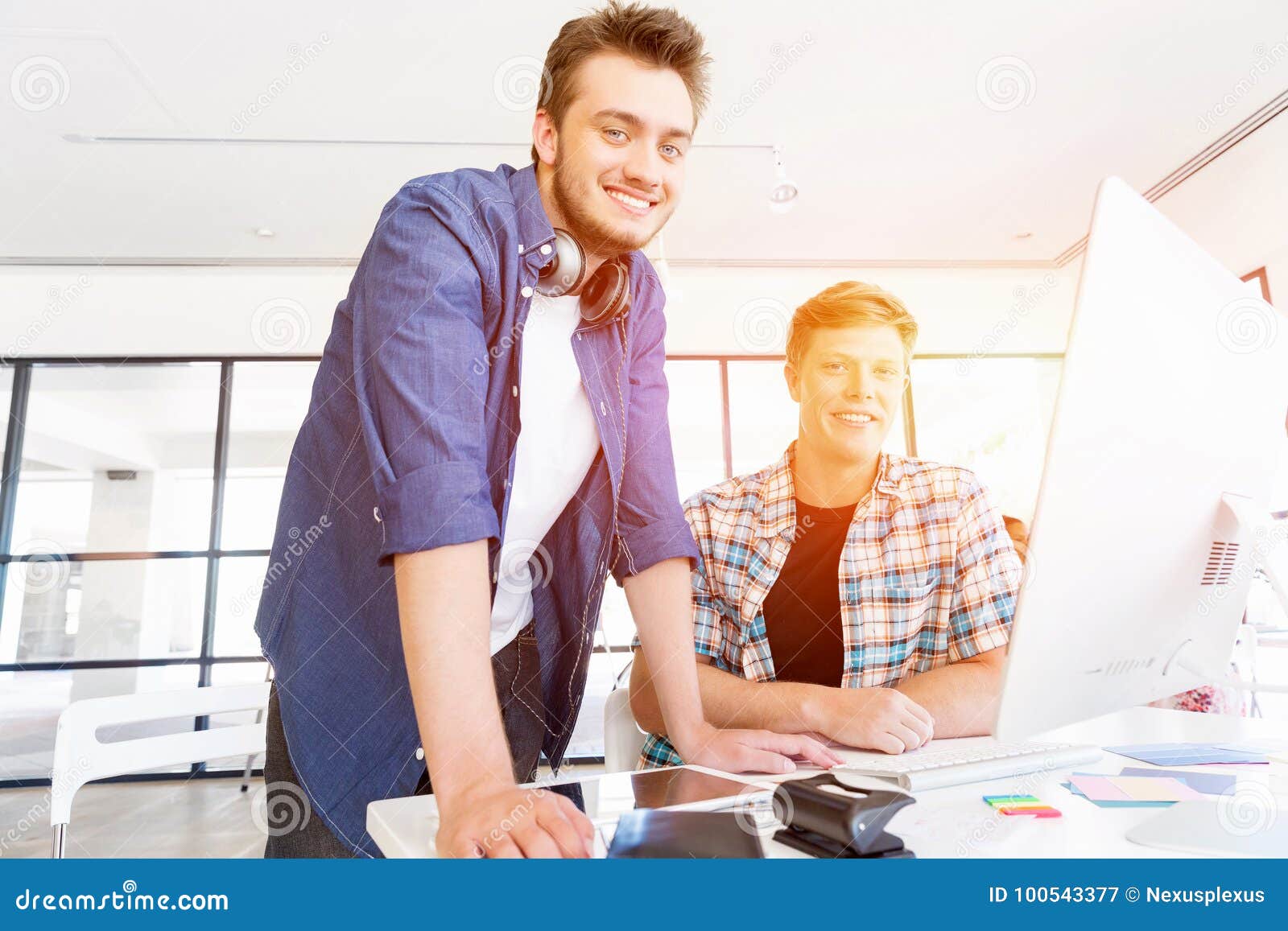 Two Office Workers at the Desk Stock Image - Image of meeting, busy ...