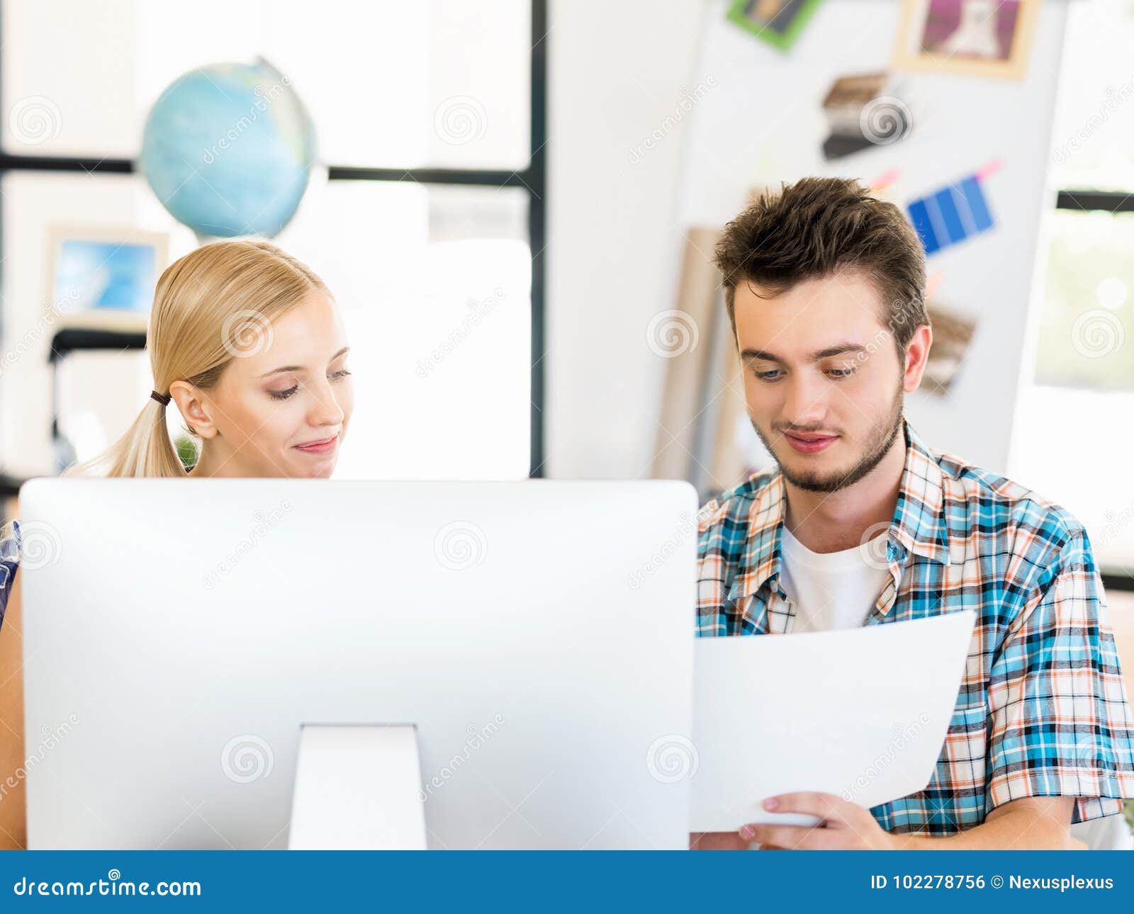 Two Office Workers at the Desk Stock Photo - Image of office, casual ...