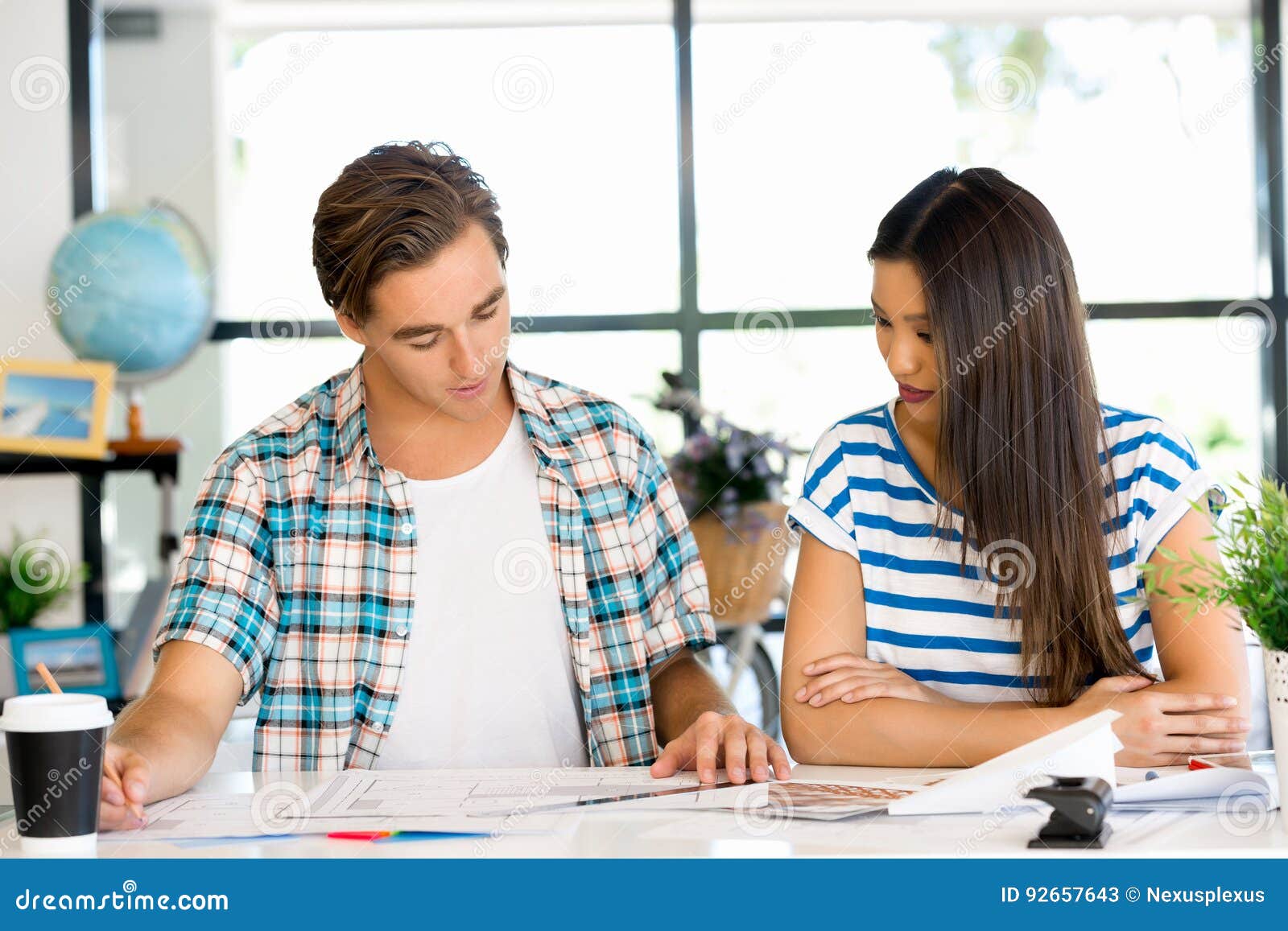 Two Office Workers at the Desk Stock Image - Image of pointing ...