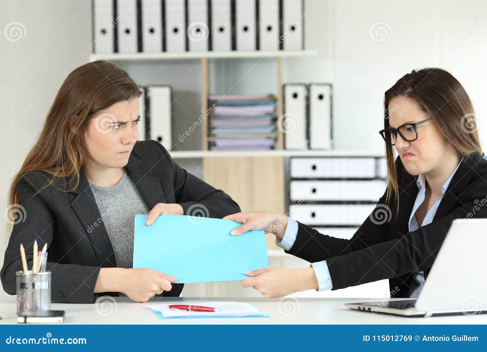 Two Office Workers Fighting for a Project Stock Image - Image of anger ...