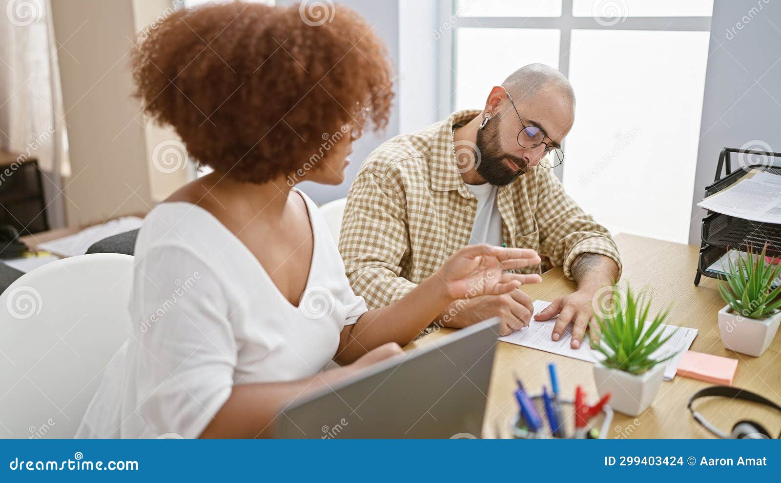 Two Office Workers, a Man and Woman, Seriously Concentrate on Taking ...