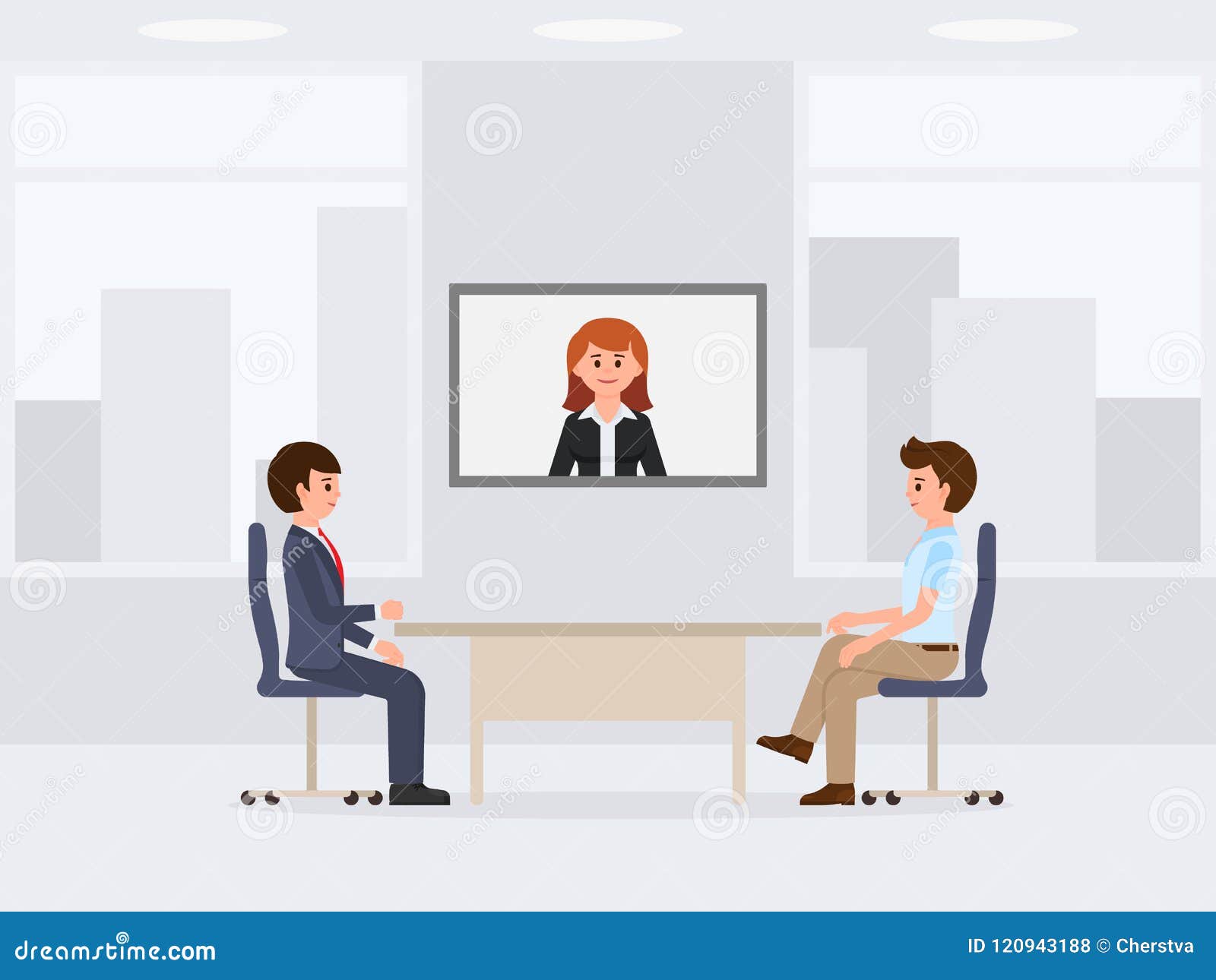 Two Office Workers Sitting at the Table Cartoon Character. Vector ...
