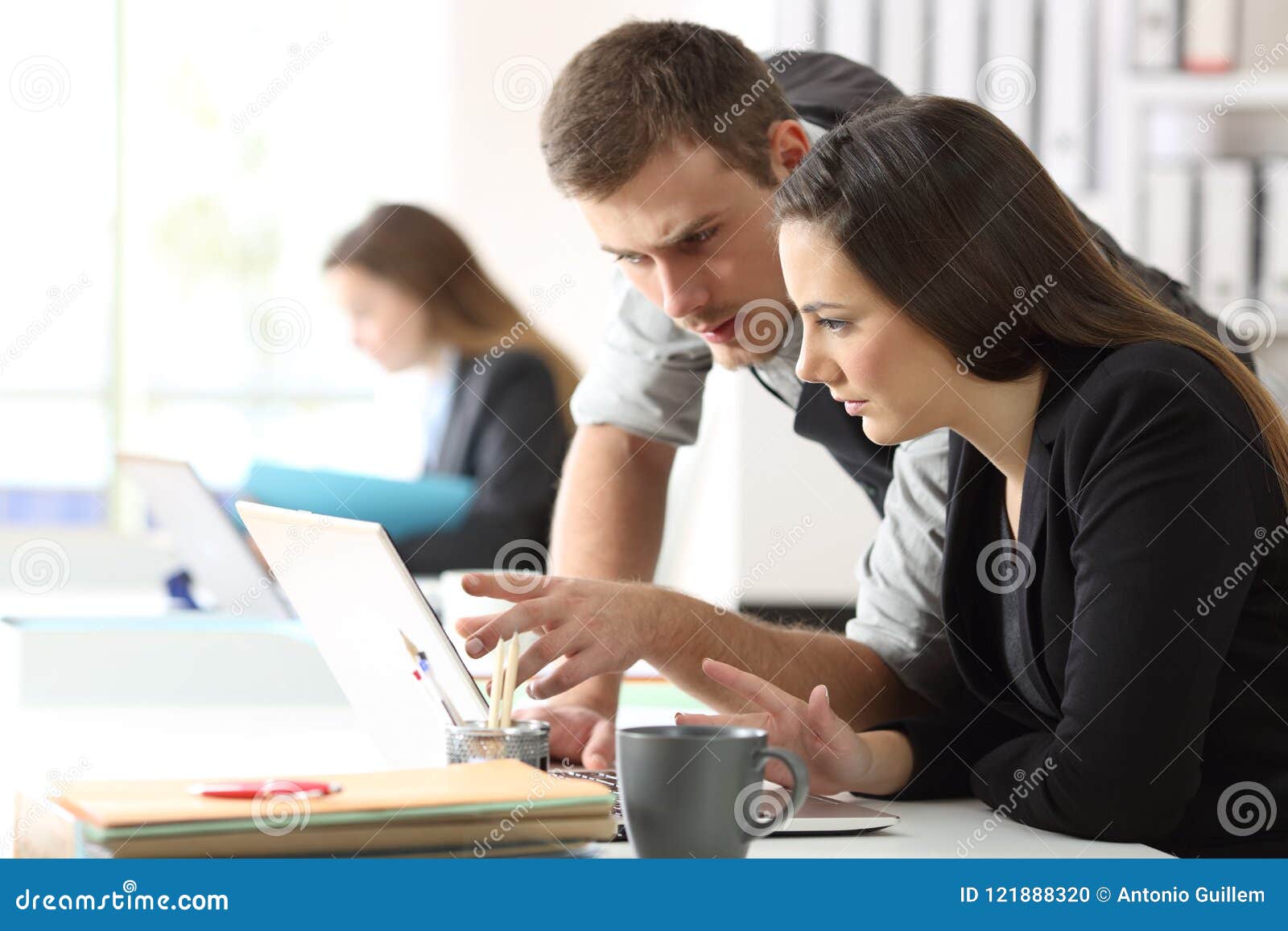Two Office Workers Working Online Together Stock Photo - Image of ...