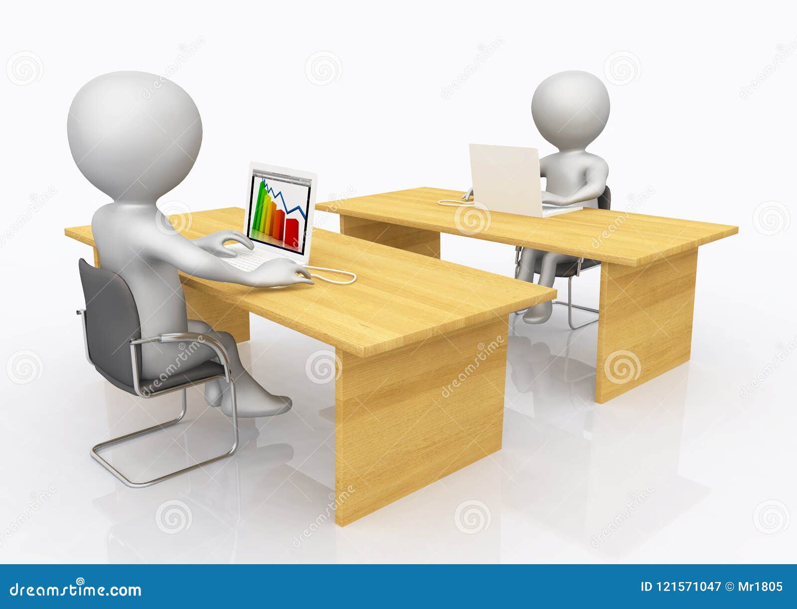 Two Office Workplaces with 3D Figures Stock Illustration - Illustration ...