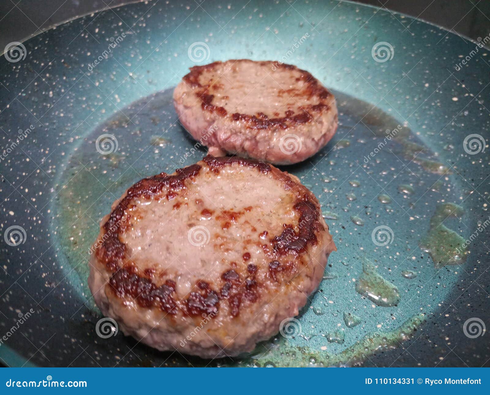 Two Oily Thick Beef Burgers Stock Image - Image of oily, burgers: 110134331