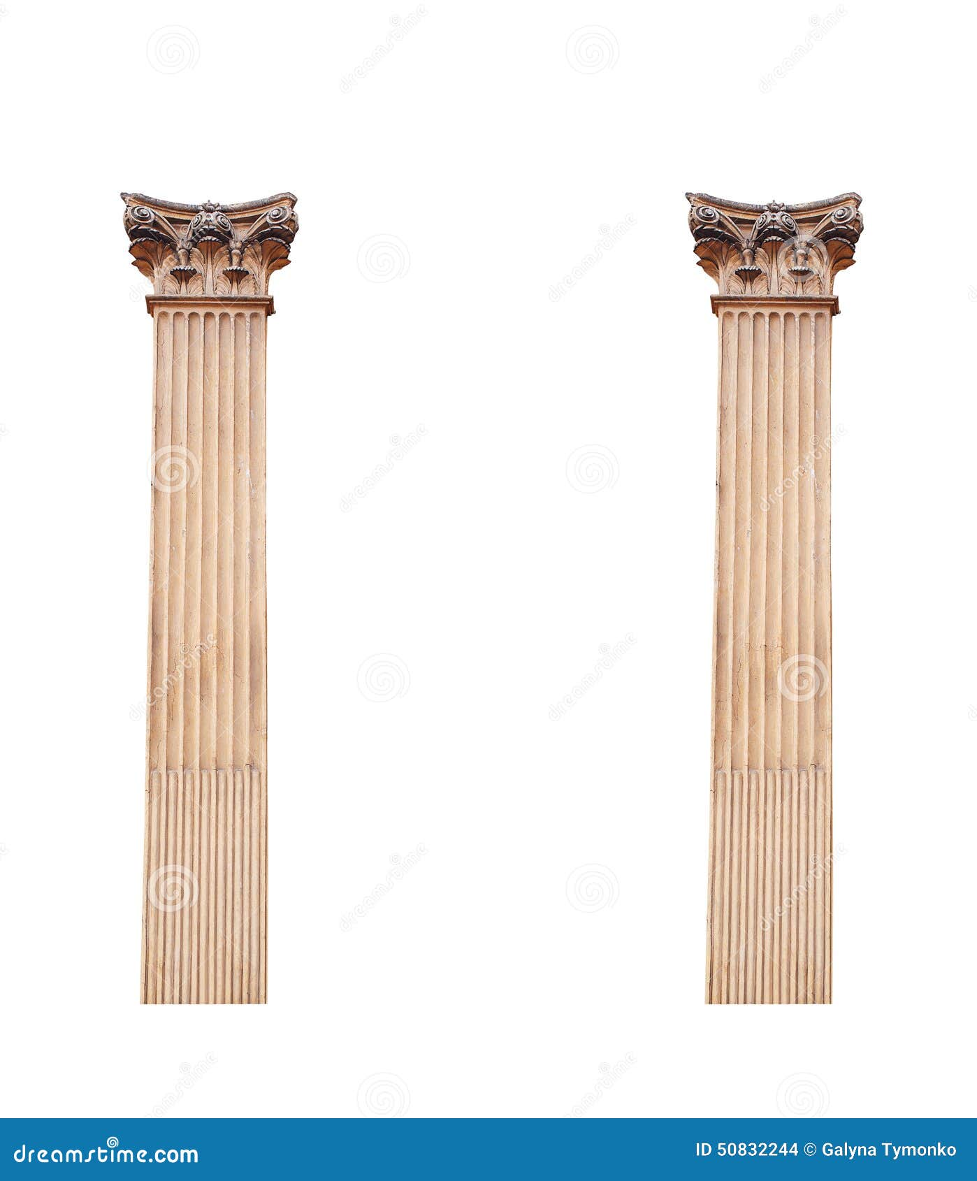Two Old Architectural Columns Isolated on White Background Stock Photo ...