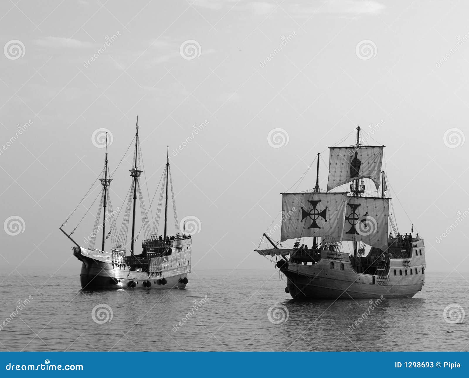 Two Old Battle Ships at Sea Stock Image - Image of boat, naval: 1298693