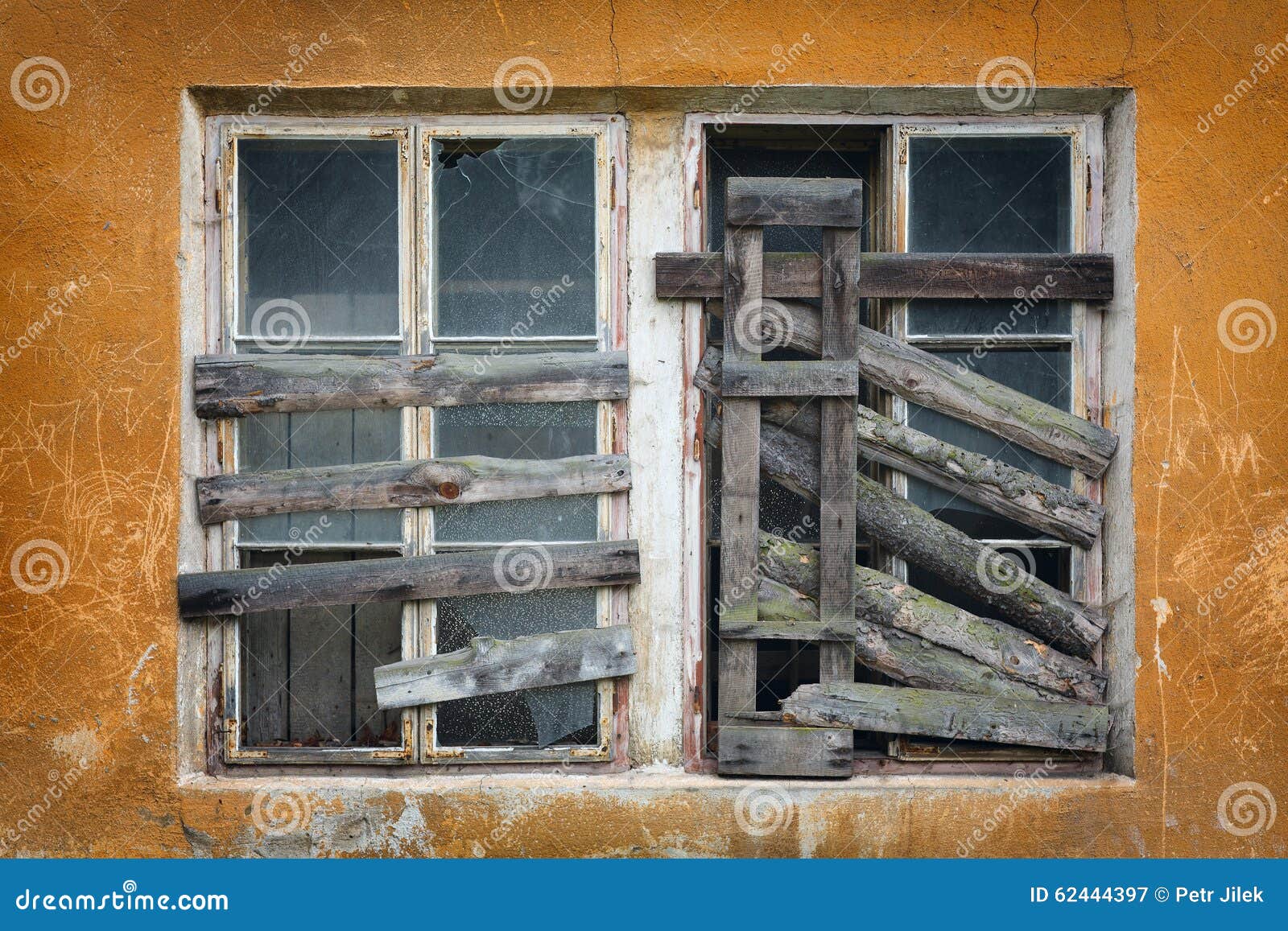 Two Old Boarded-up Window on the Wall Stock Image - Image of frame ...