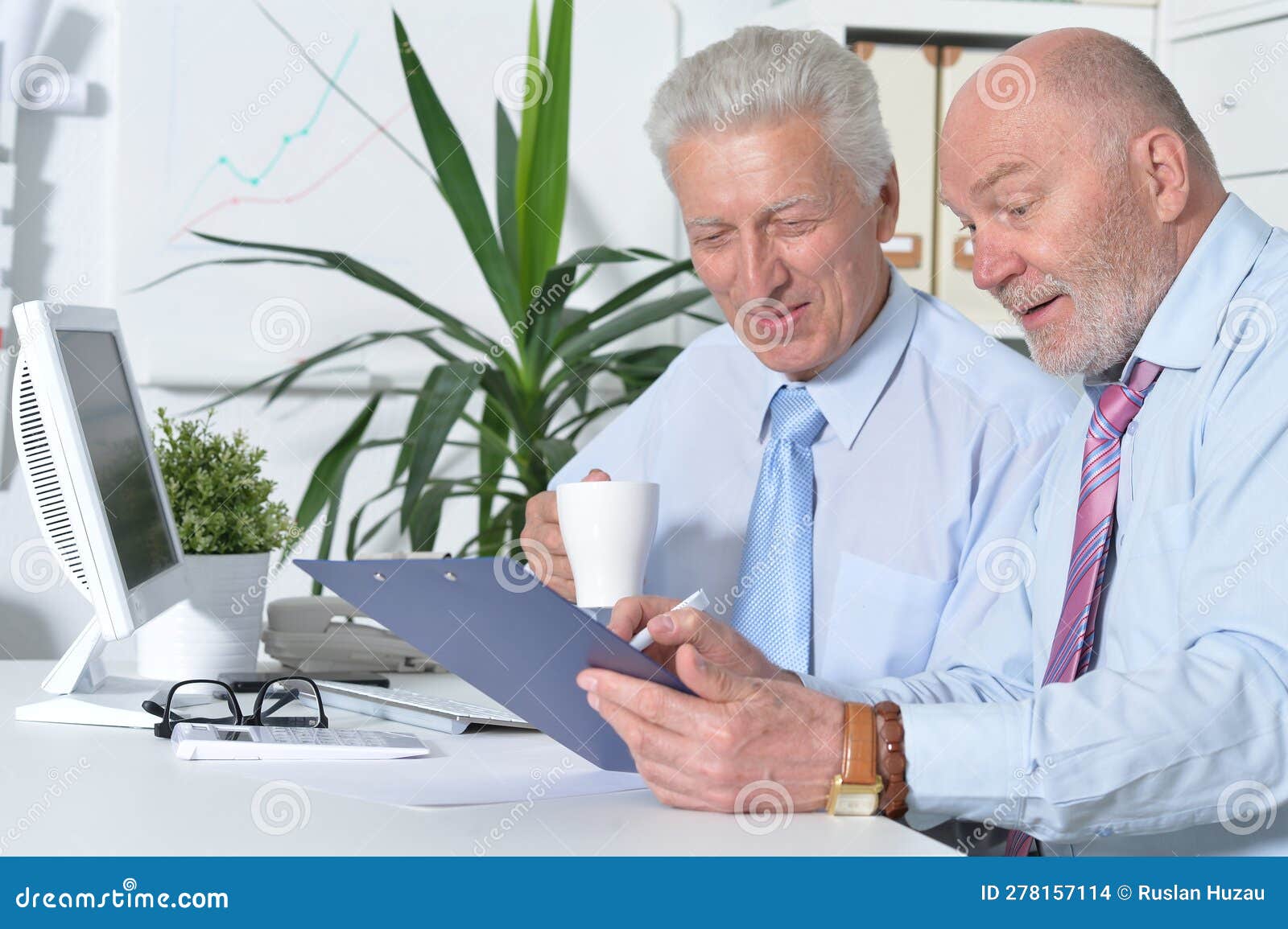 Two Old Business Men Sitting at Desk and Working Stock Photo - Image of ...