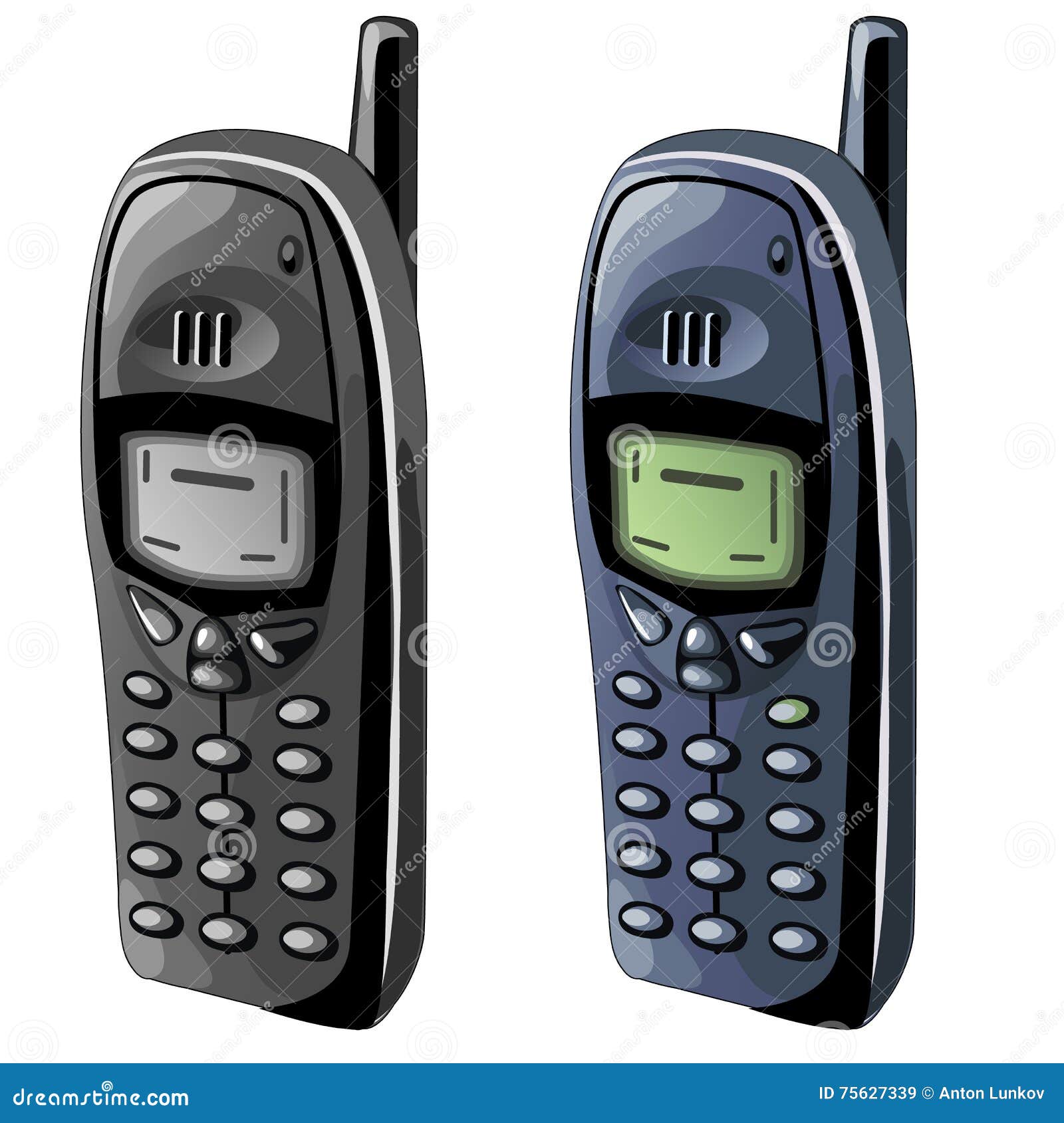 Two Old Cell Phones with Monochrome Displays Stock Vector ...