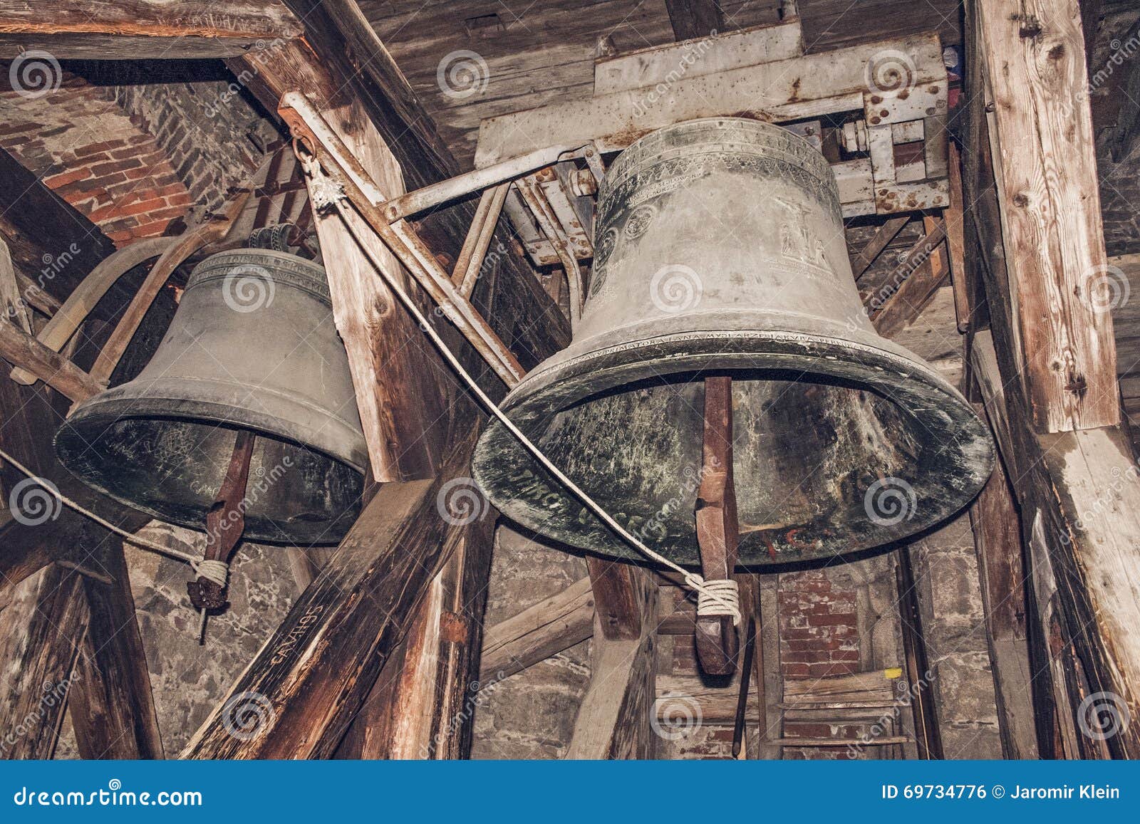 Two Old Church Bells in the Belfry Dark Stock Photo - Image of bells ...