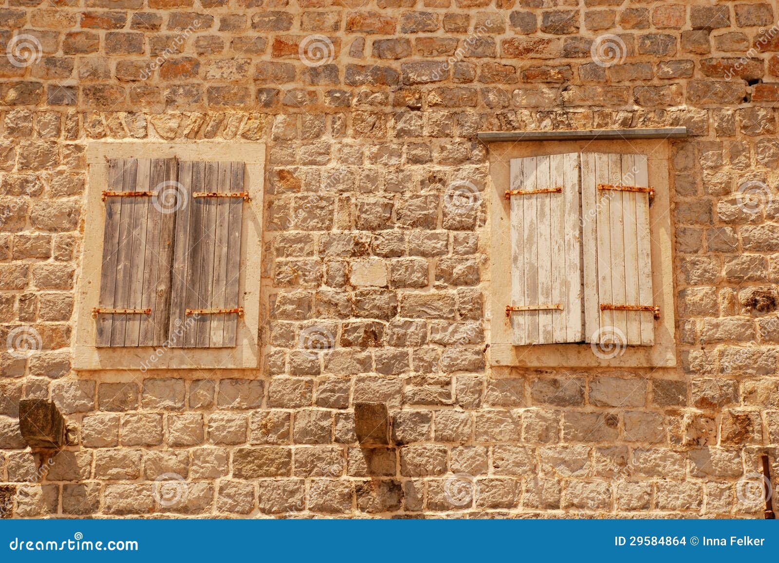 Two Old Closed Italian Windows with Shutters Stock Photo - Image of ...