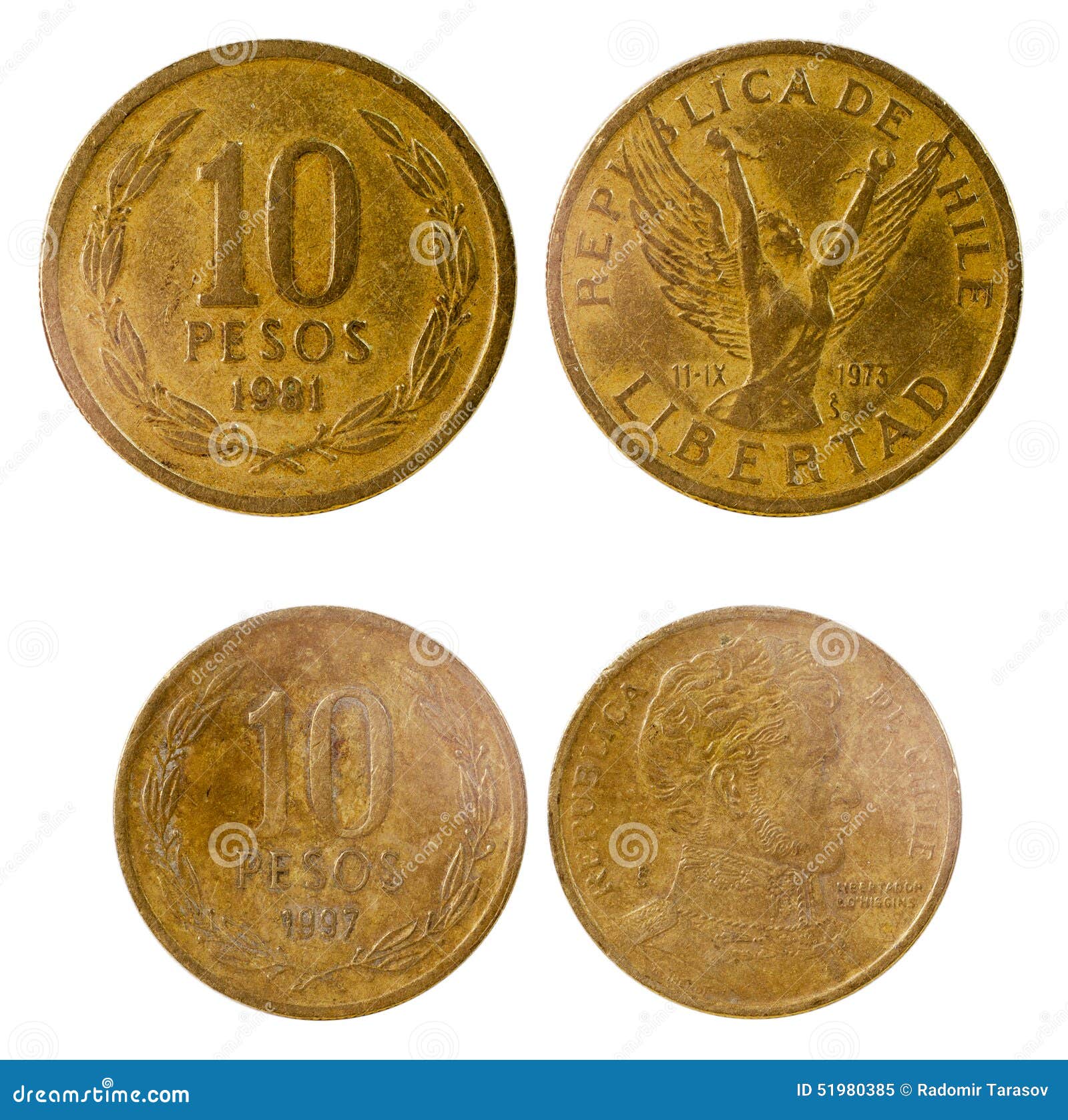 Two old coins of chile stock image. Image of relief, object - 51980385