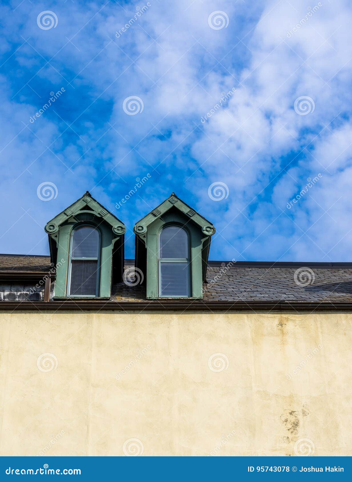Two Old Dormers stock photo. Image of blue, wall, dormers - 95743078