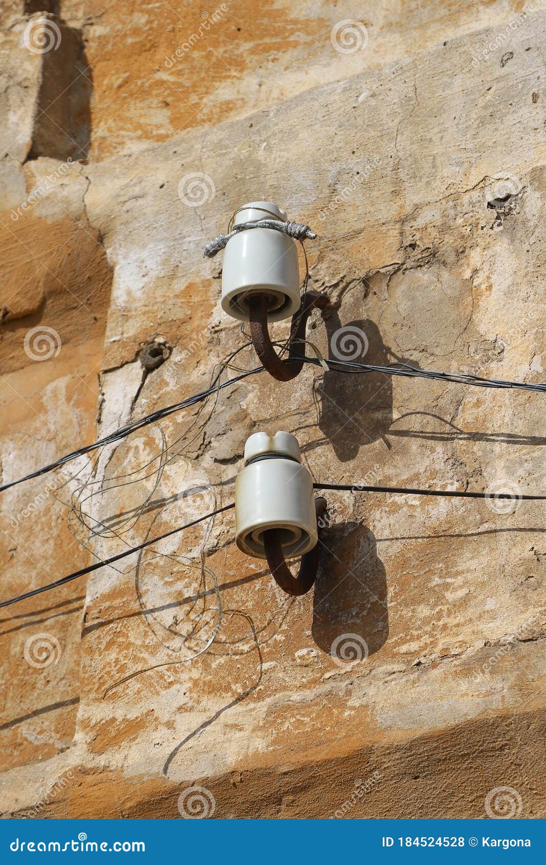 Two Old-fashioned Out-of-date Ceramic Insulators Mounted on an Old ...
